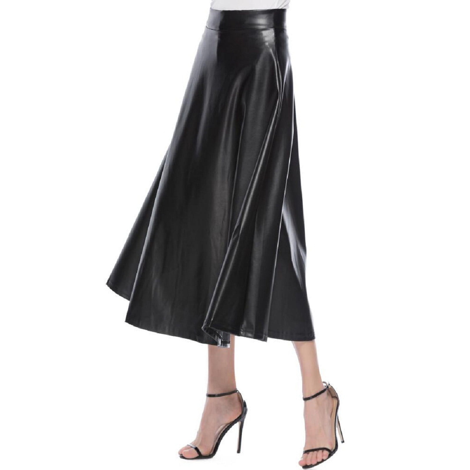 Spring Skirts For Women Womens Solid Color High Waist Faux Leather ...