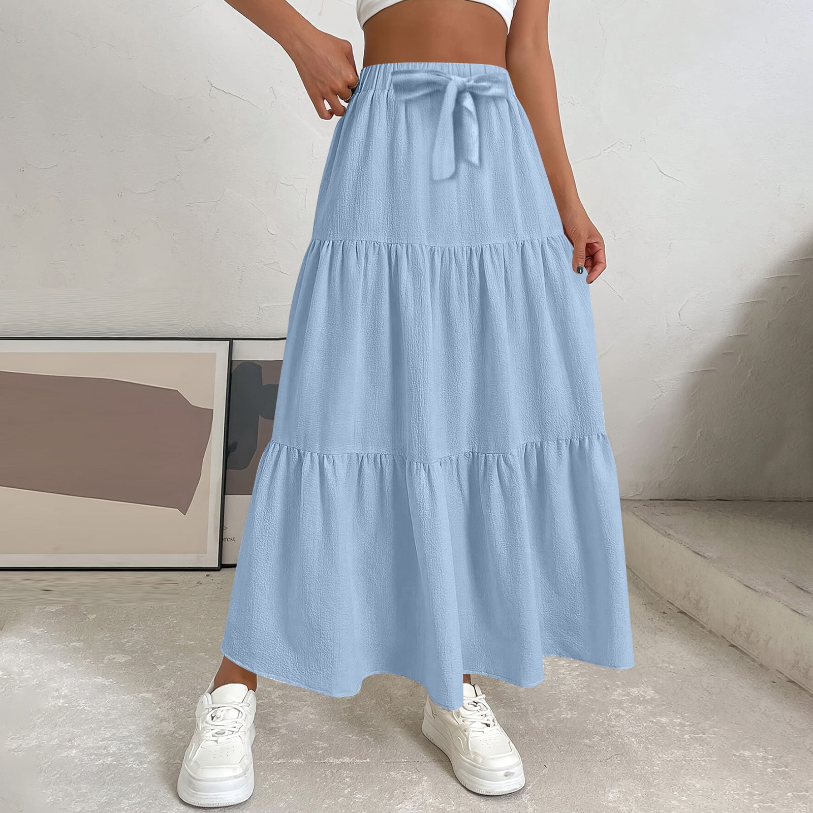 Spring Skirts for Women,Flowy Skirts for Women Summer Boho Maxi Elastic ...