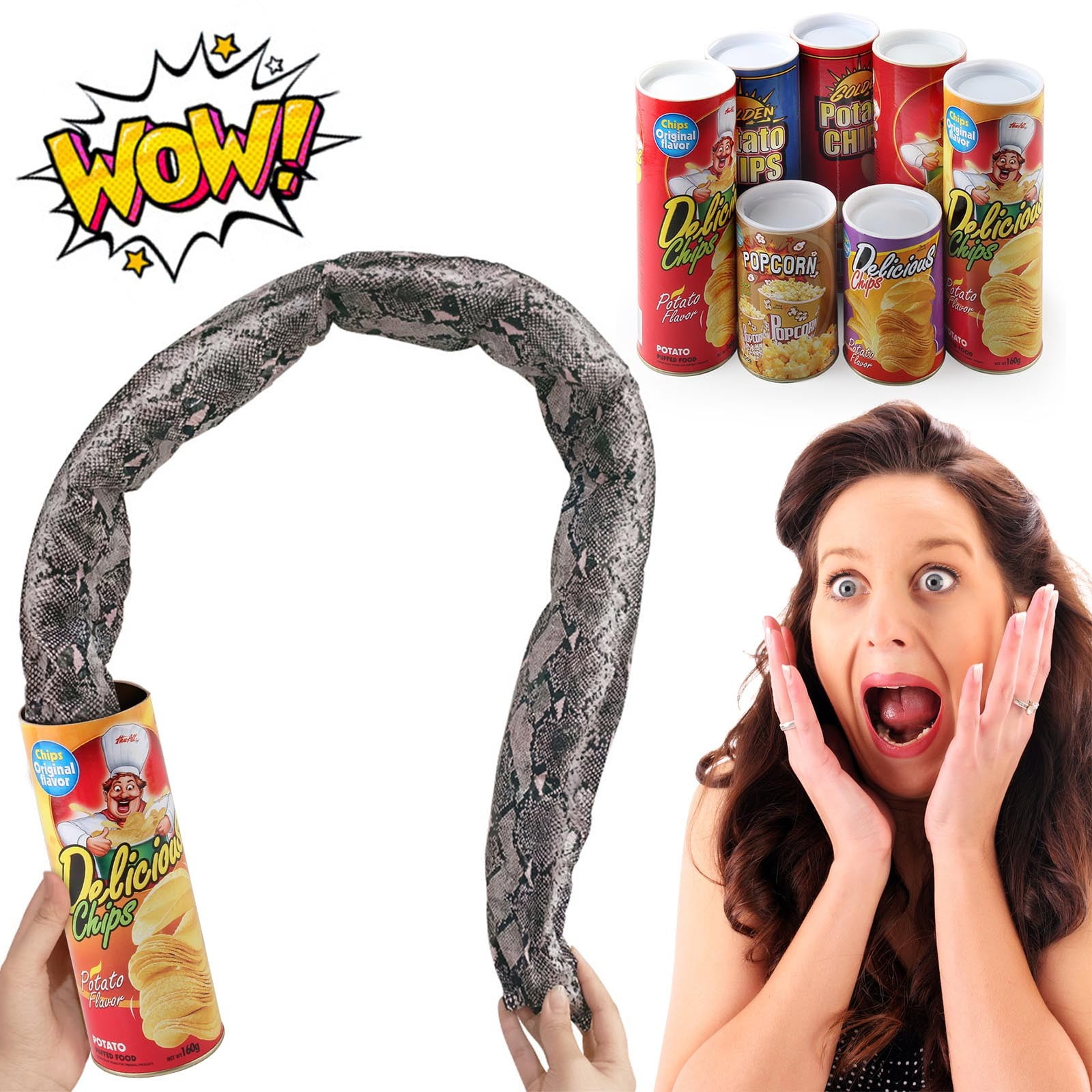 Spring Snake Prank Toy in Potato Chip Can - Scary Jump Trick for ...