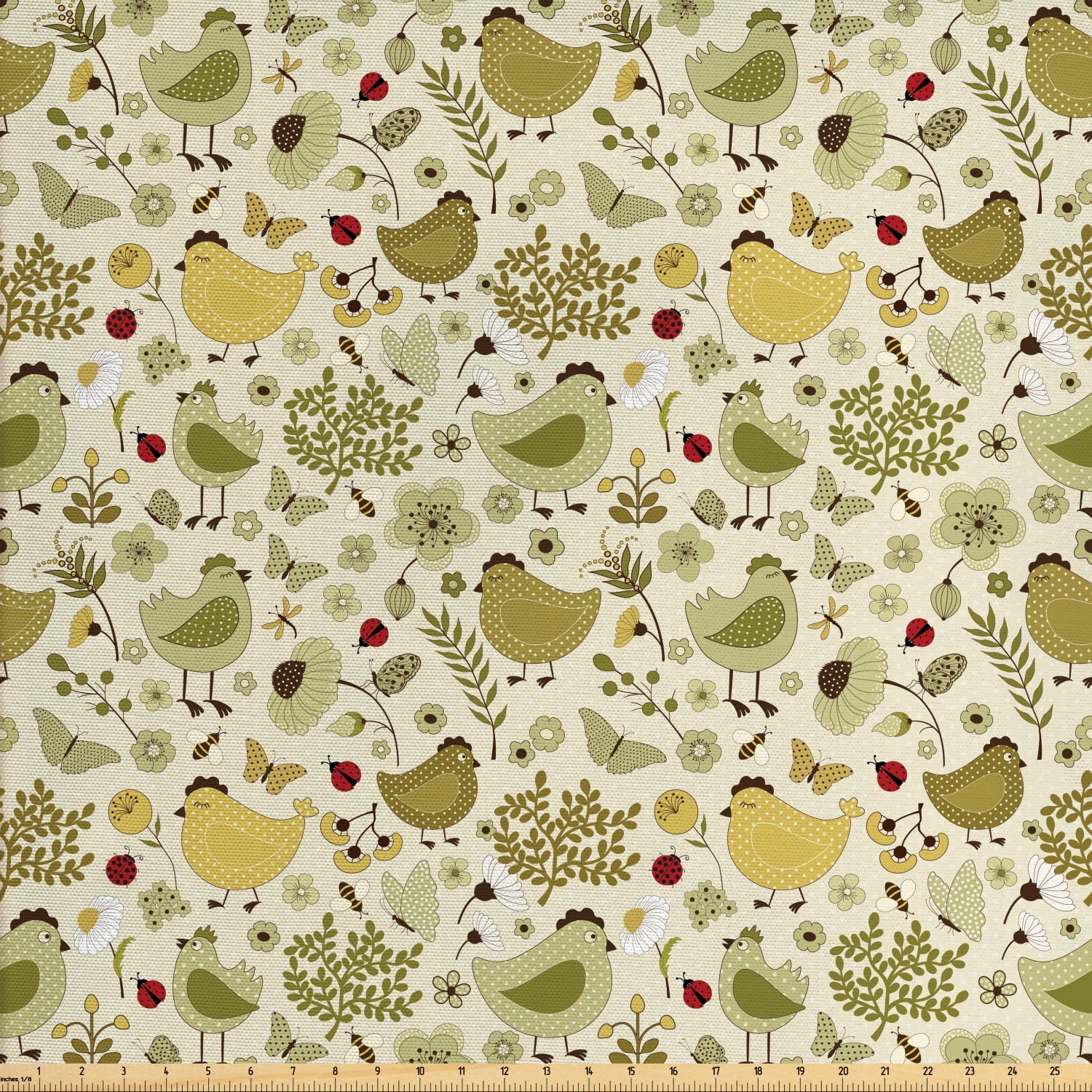 Ambesonne Spring Fabric by the Yard Upholstery, Bumble Bee Ladybug Dots ...