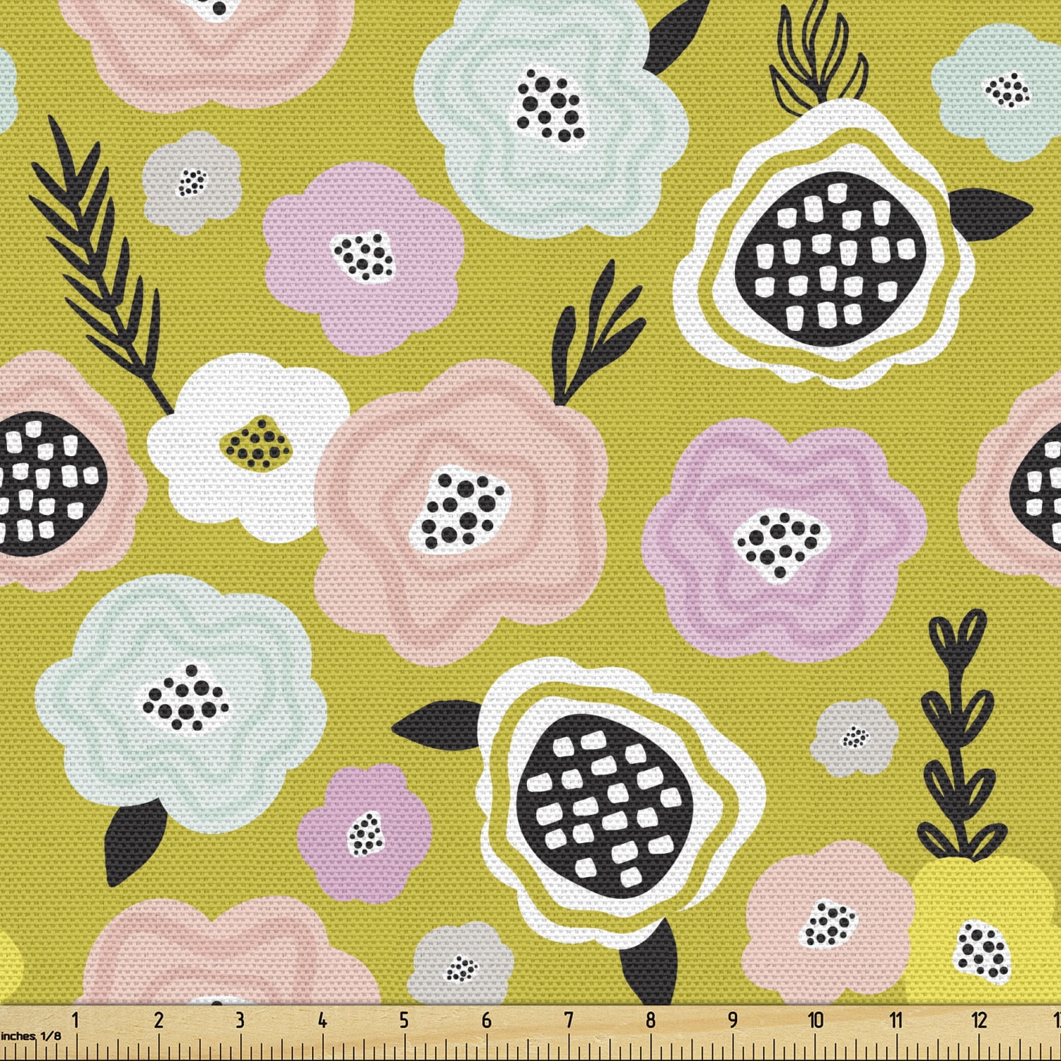 Ambesonne Spring Fabric by the Yard Upholstery, Modern Flowers and ...