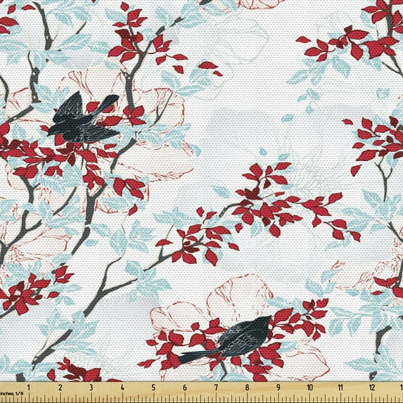 Ambesonne Spring Fabric by the Yard Upholstery, Vintage Chinese Trees ...