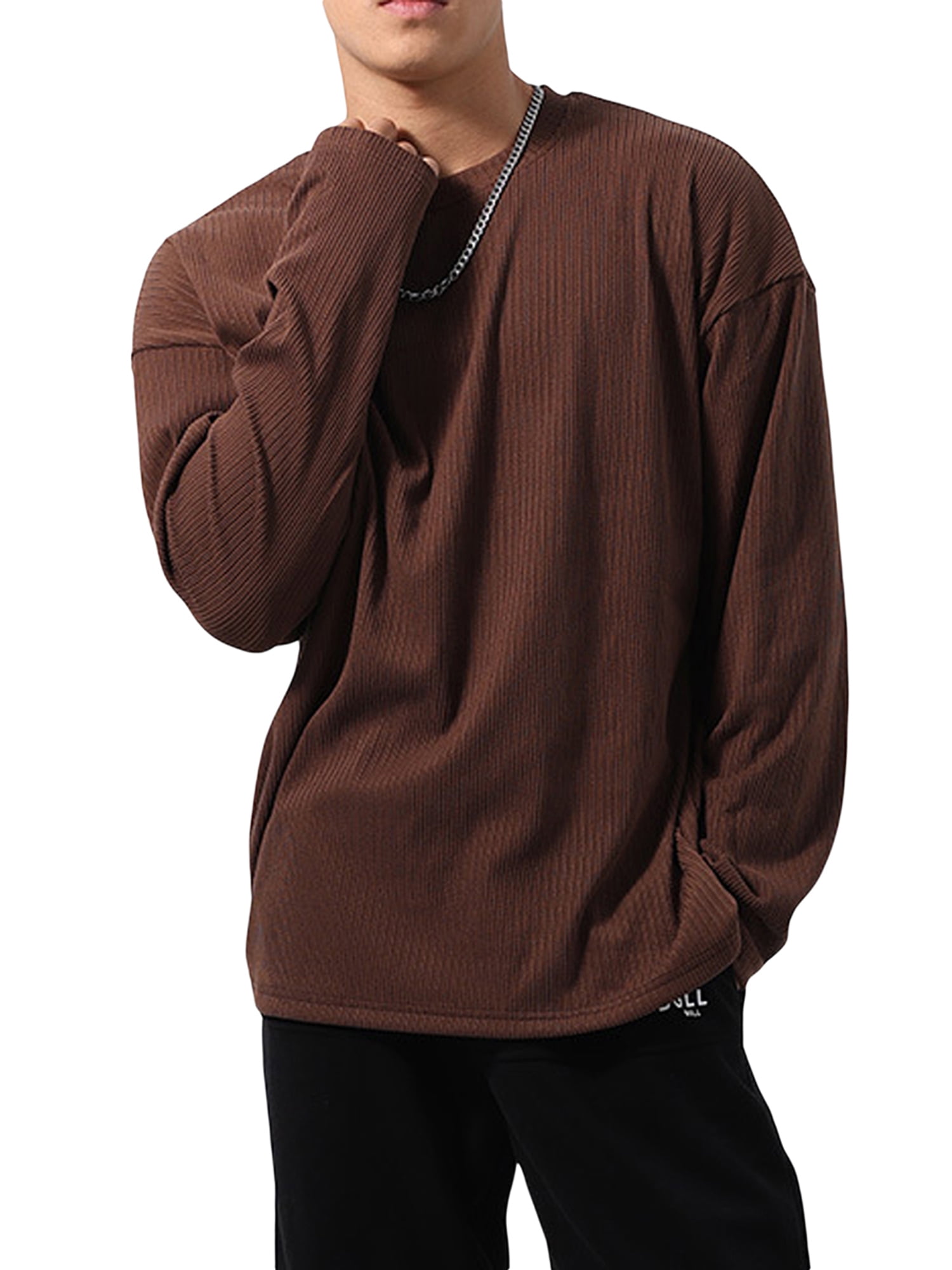 Spring Solid Color Crewneck Tops with Long Sleeves for Men - Walmart.com