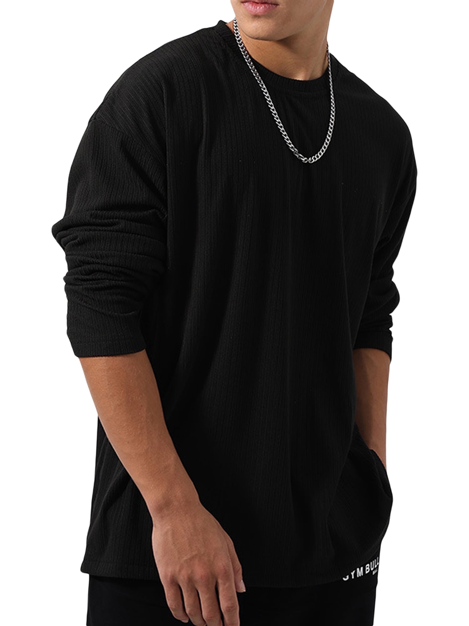 Spring Solid Color Crewneck Tops with Long Sleeves for Men - Walmart.com