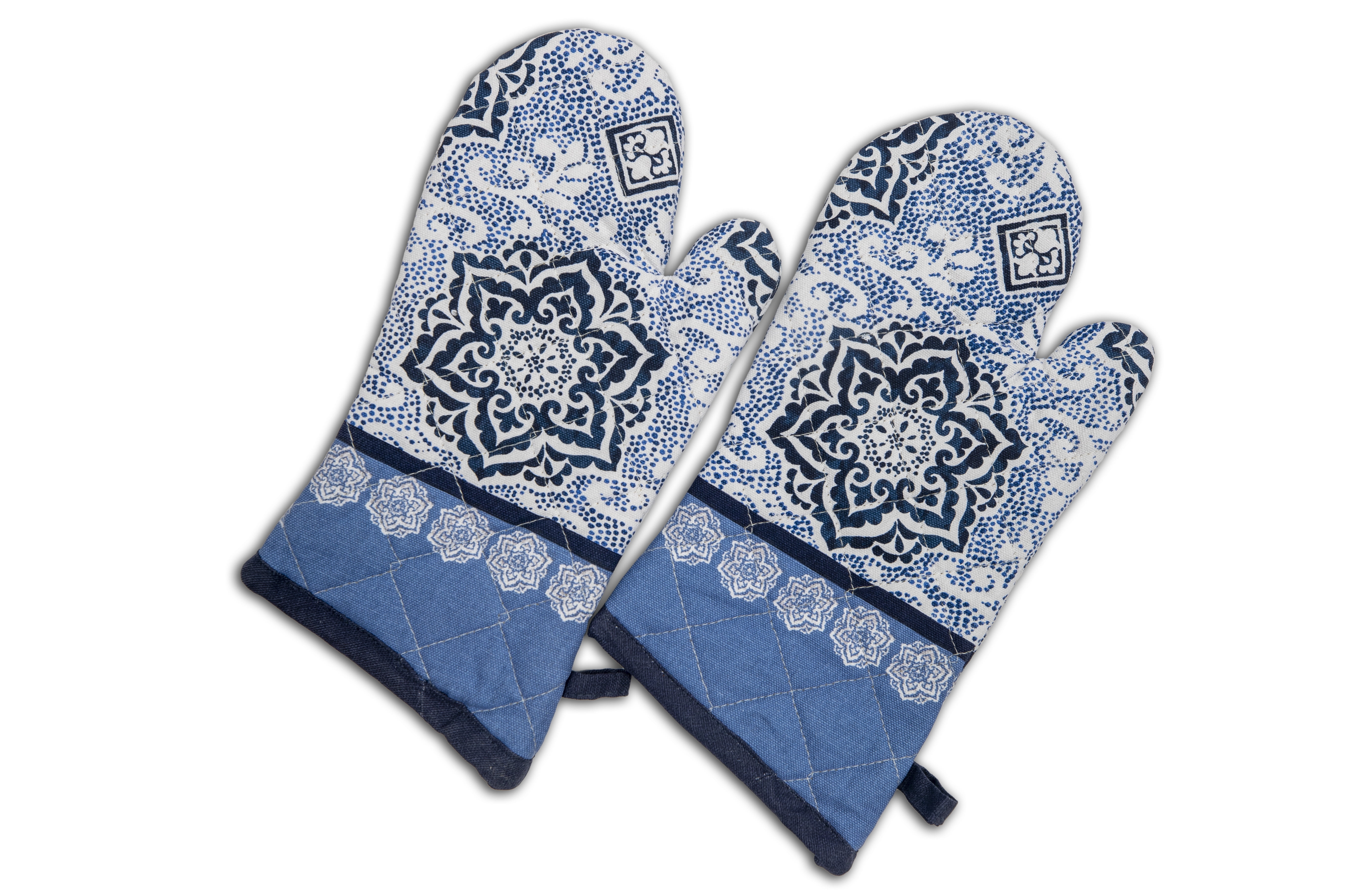 Lintex Spring Spotlight 100% Cotton Blue 2-Pack Oven Mitt Set for ...