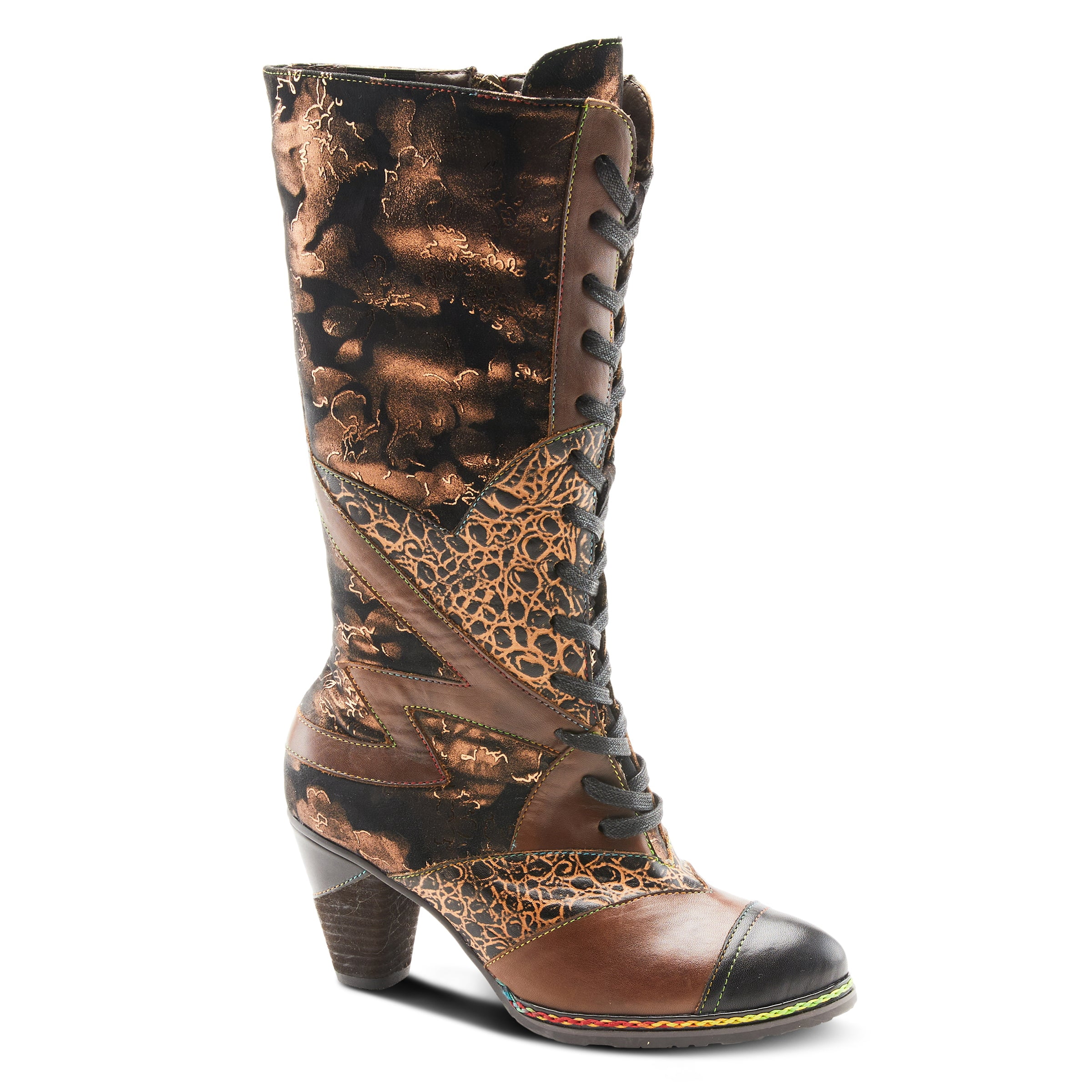 L`Artiste Malagie-croco Women's Lace-up Boot with Hand-painted Leather ...