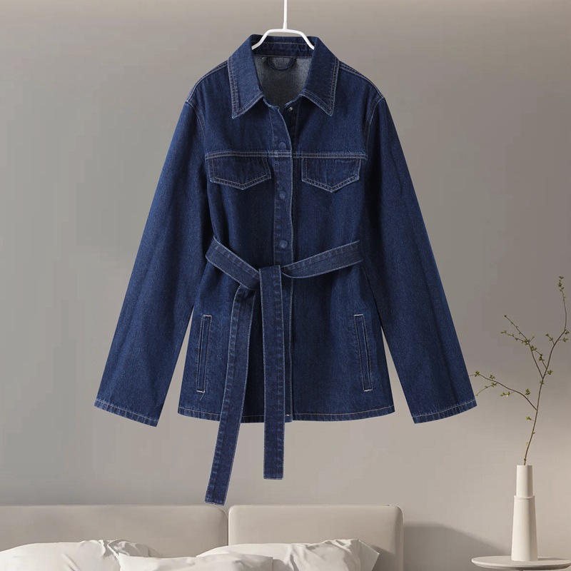 Spring/Summer 2025 Fashionable Notched Lapel Belted Denim Set - Walmart.com