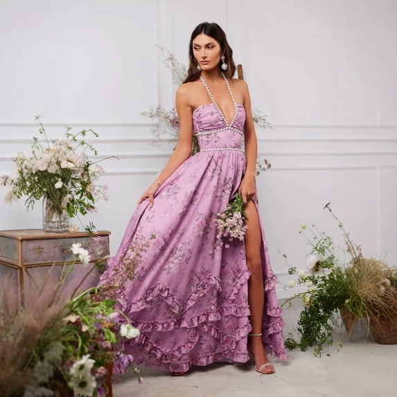 Spring/Summer 2026 Women's Elegant Dress with Floral Print, Slim Fit ...