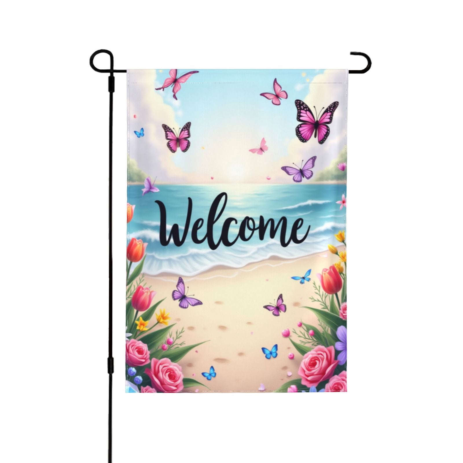 Spring Summer Beach Garden Flag Welcome For Outside Beach Scene With ...