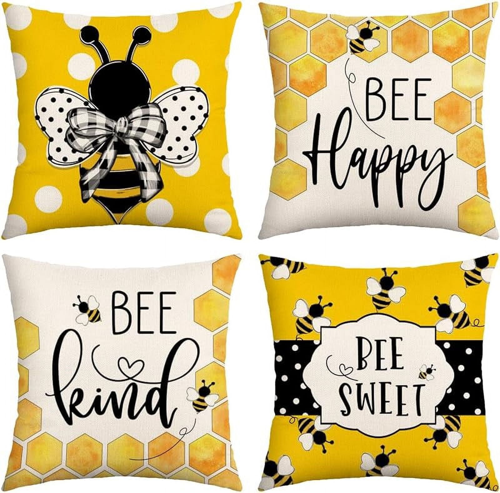 Spring Summer Bee Kind Throw Pillow Covers 20x20 Set of 4,Yellow ...