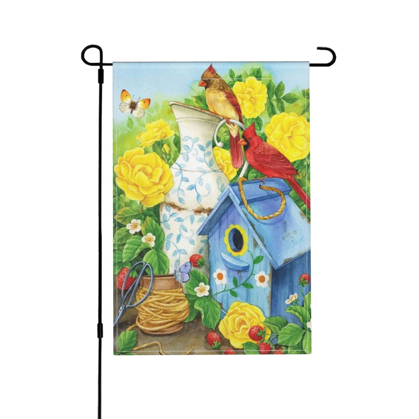 Spring Summer Bird Garden Flag 12 x 18 inch, Butterfly Strawberry ...