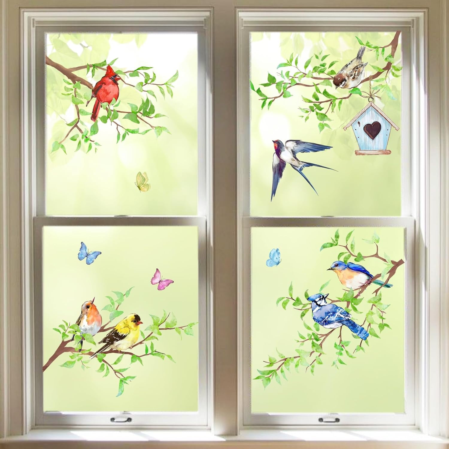 Spring Summer Birds Branches Window Clings 4 Sheets, Cardinal Bluebird ...