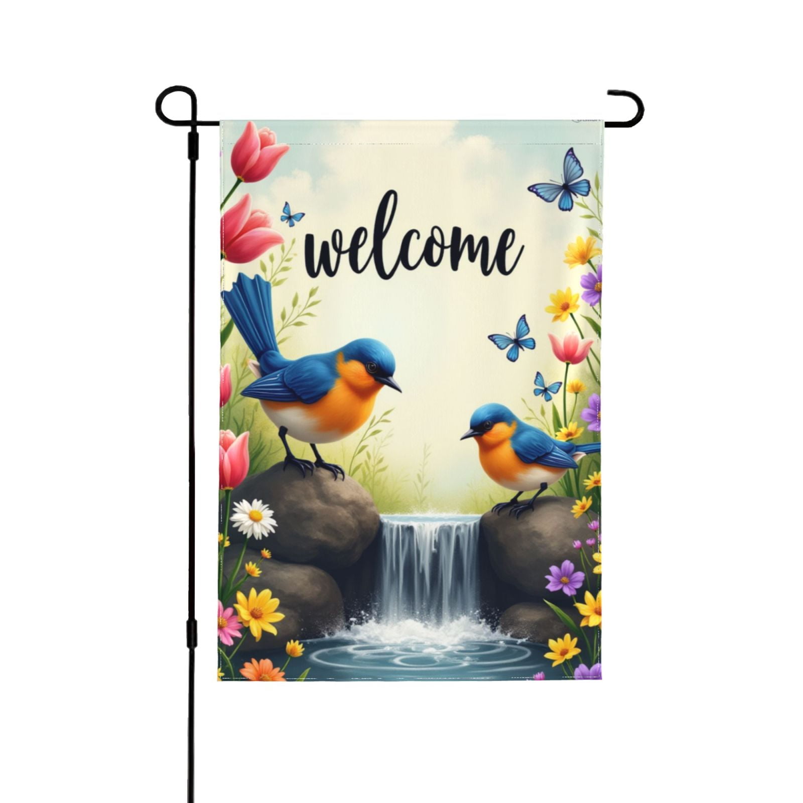 Spring Summer Blue Birds Garden Flag Welcome For Outside Couple Of Blue ...
