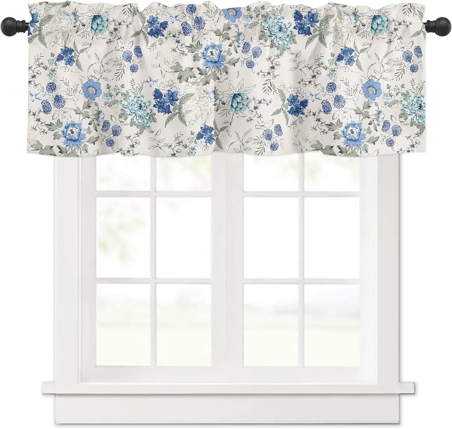 Spring Summer Blue Floral Curtain Valances for Kitchen Window Farmhouse ...