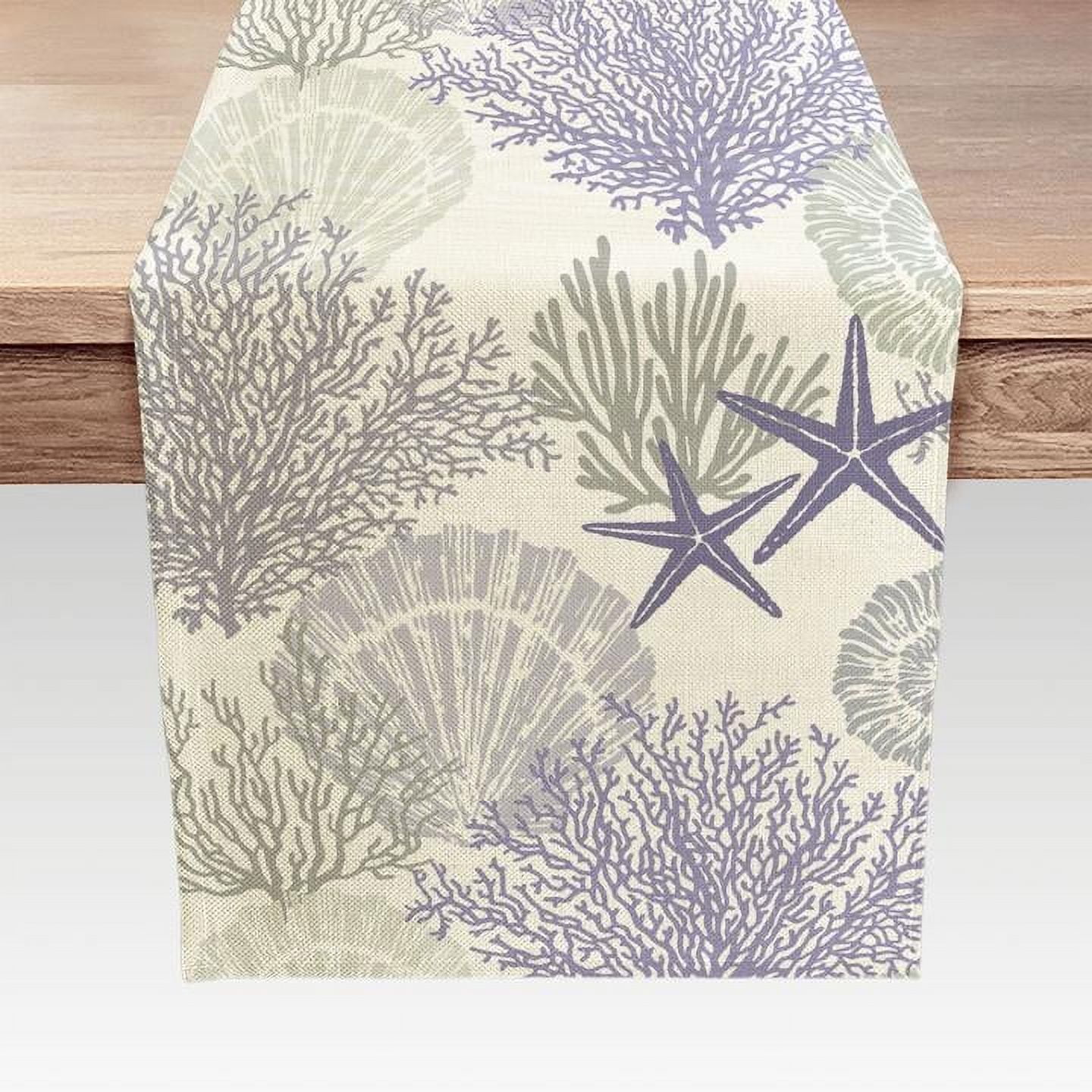 Spring Summer Blue Seashell Table Runner, Tropical Ocean Beach Blue ...