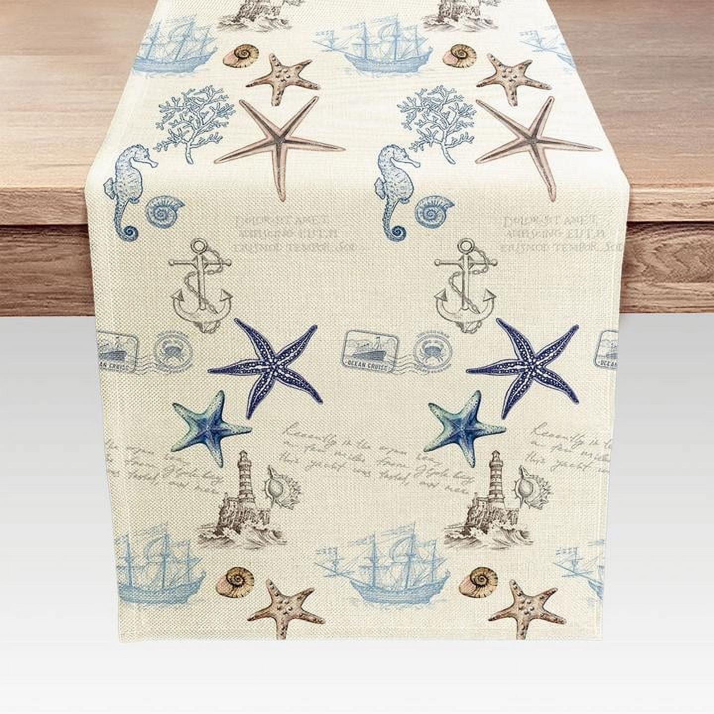 Spring Summer Blue Seashell Table Runner, Tropical Ocean Beach Blue ...