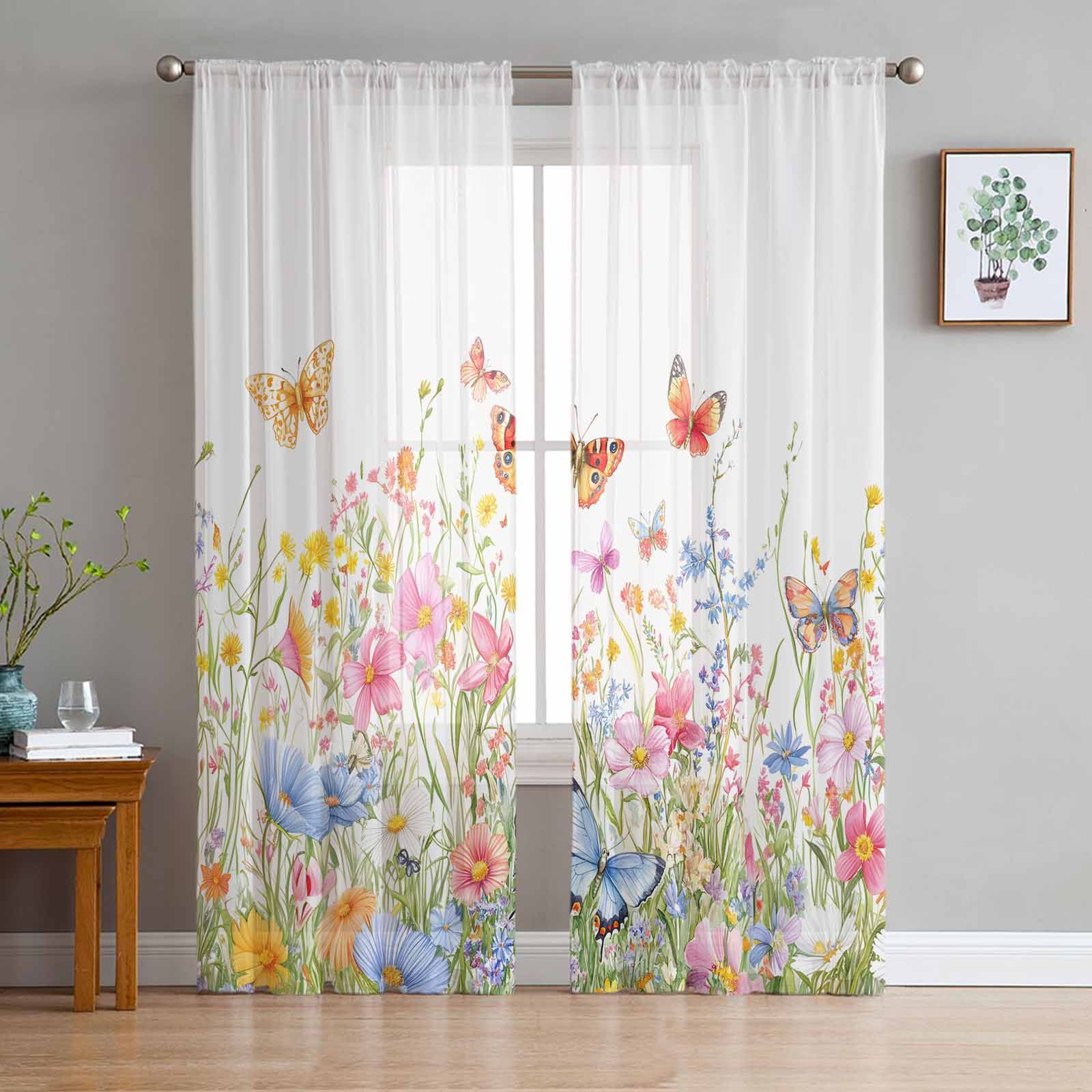 Spring Summer Botanical Sheer Curtains 63 Inch Length 2 Panels Set for ...