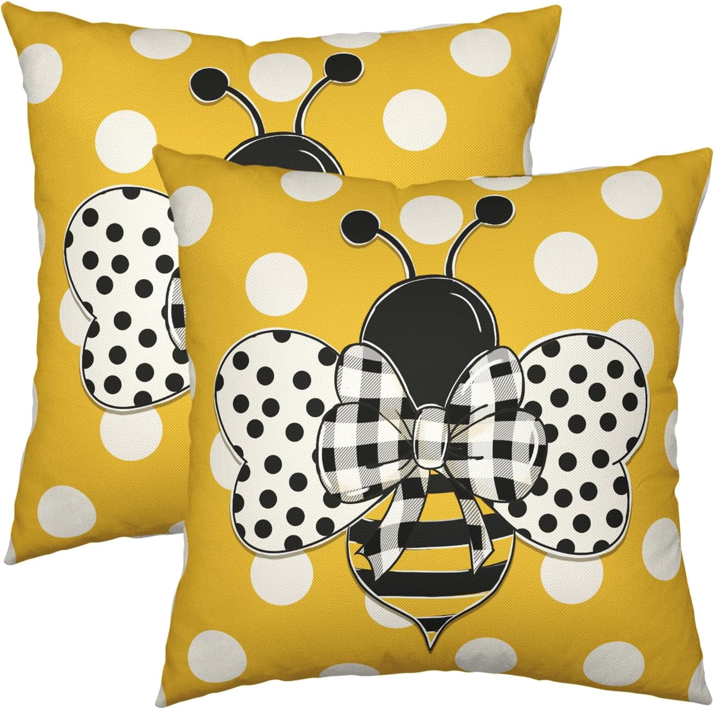 Spring Summer Bumble Bee Polka Dot Decorative Throw Pillow Covers 20x20 ...