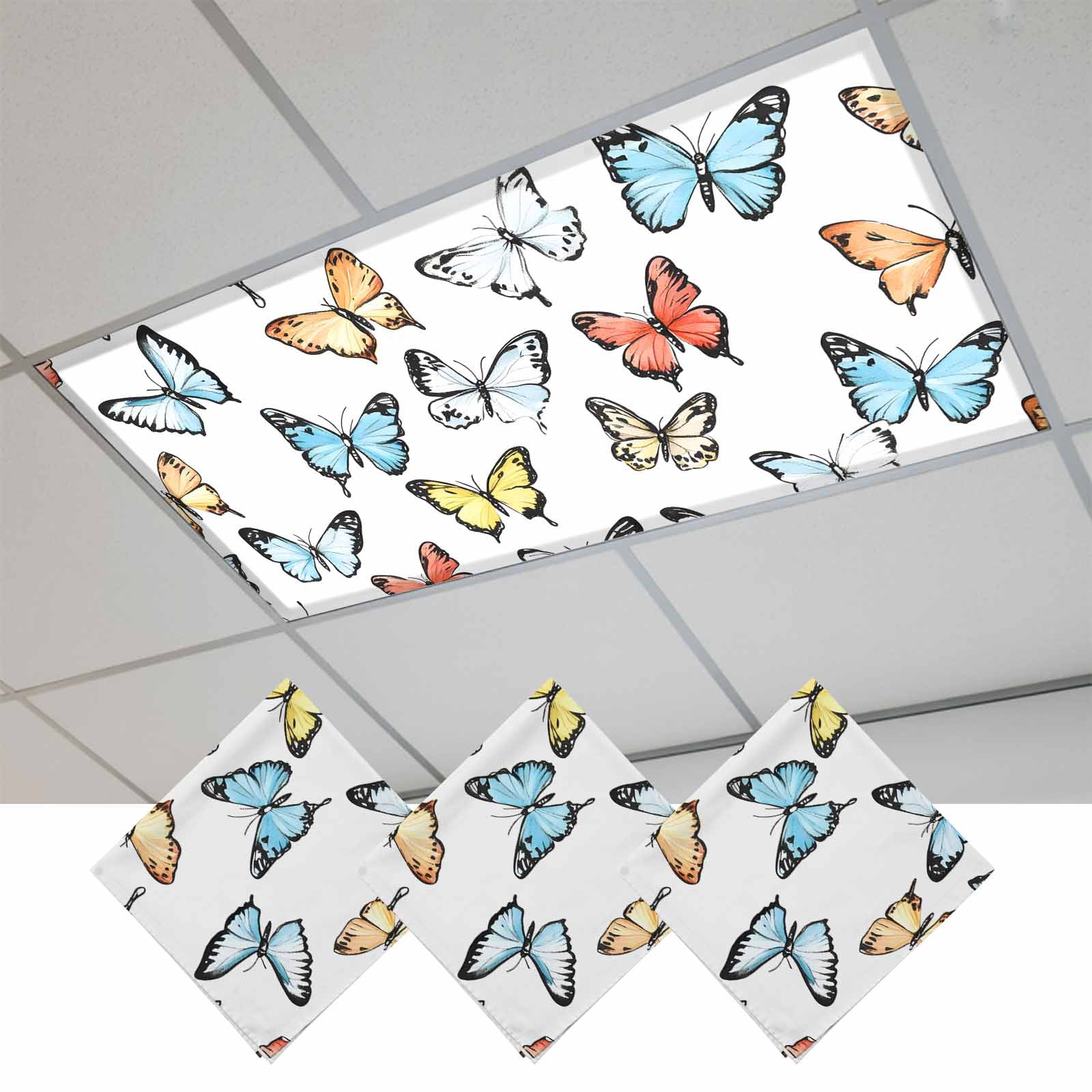 Spring Summer Butterflies Magnetic Fluorescent Light Covers for Ceiling ...