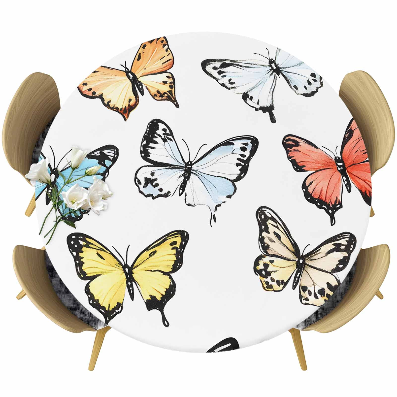 Spring Summer Butterflies Round Tablecloth 45-54 Inch Round Fitted ...