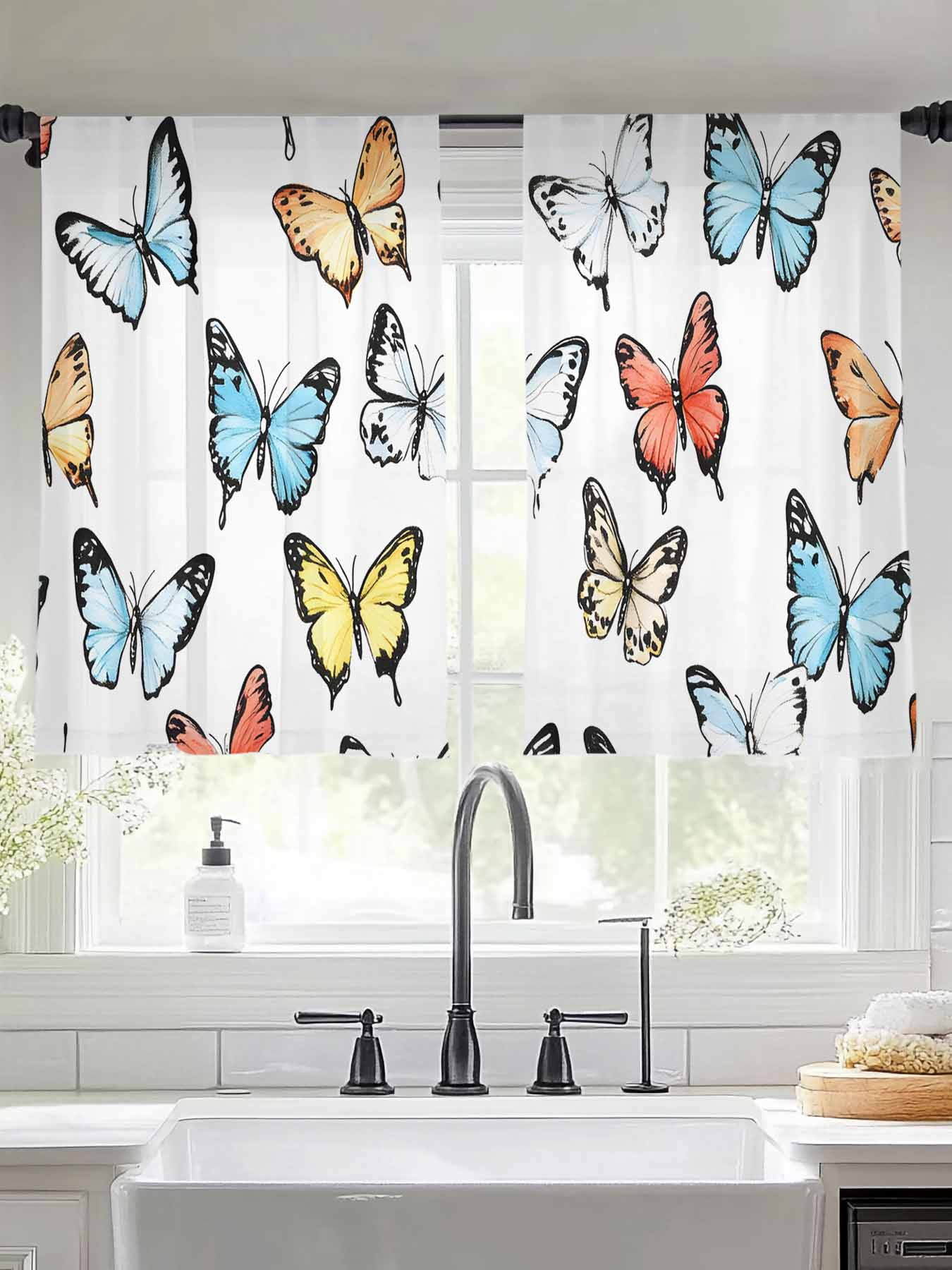 Spring Summer Butterflies Sheer Curtains for Living Room Bedroom ...