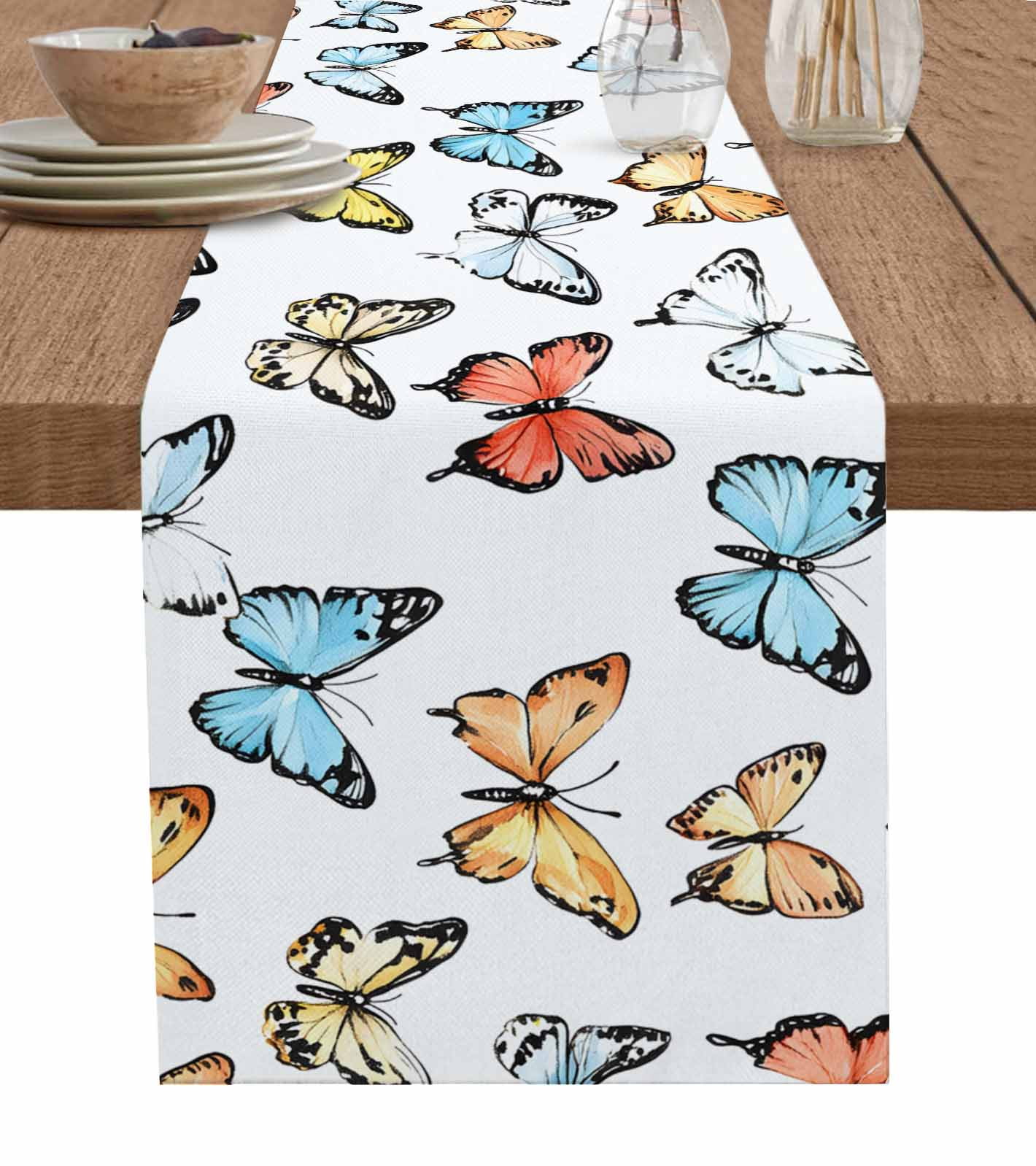 Spring Summer Butterflies Table Runner 72 Inches, Farmhouse Butterfly ...