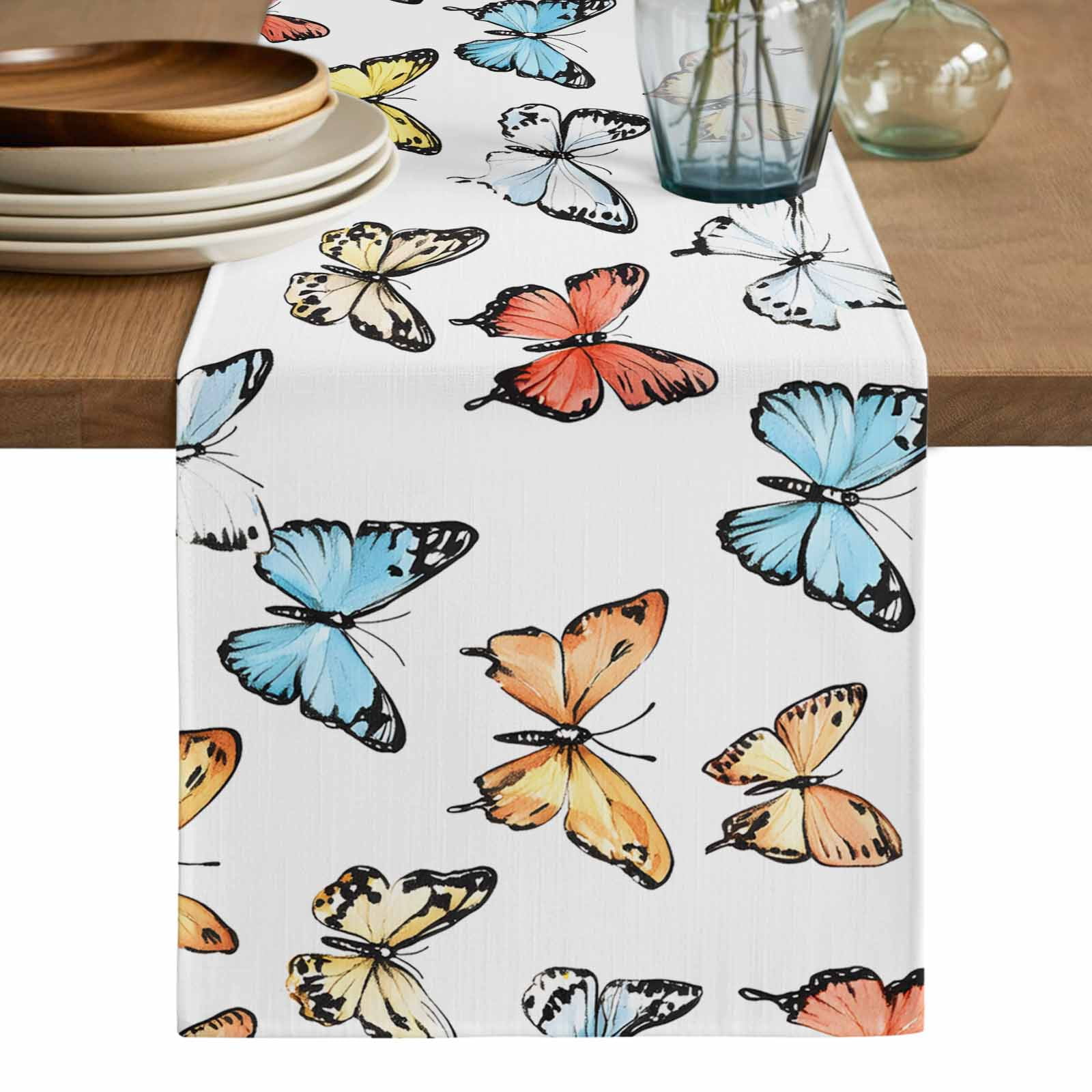 Spring Summer Butterflies Table Runner, Farmhouse Butterfly Washable ...