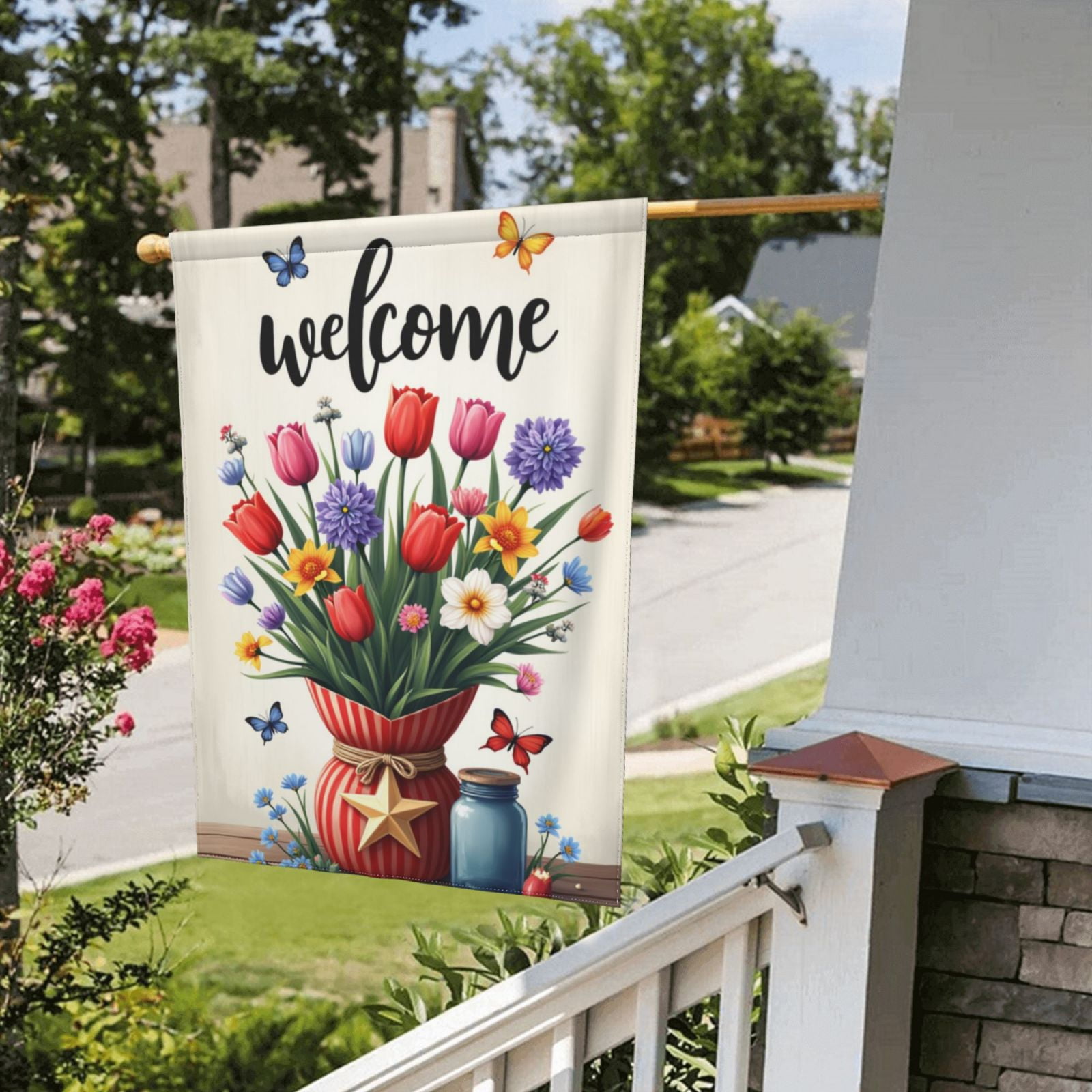 Spring Summer Colorful Patriotic Flowers Mason Jars Stars Butterfly ...