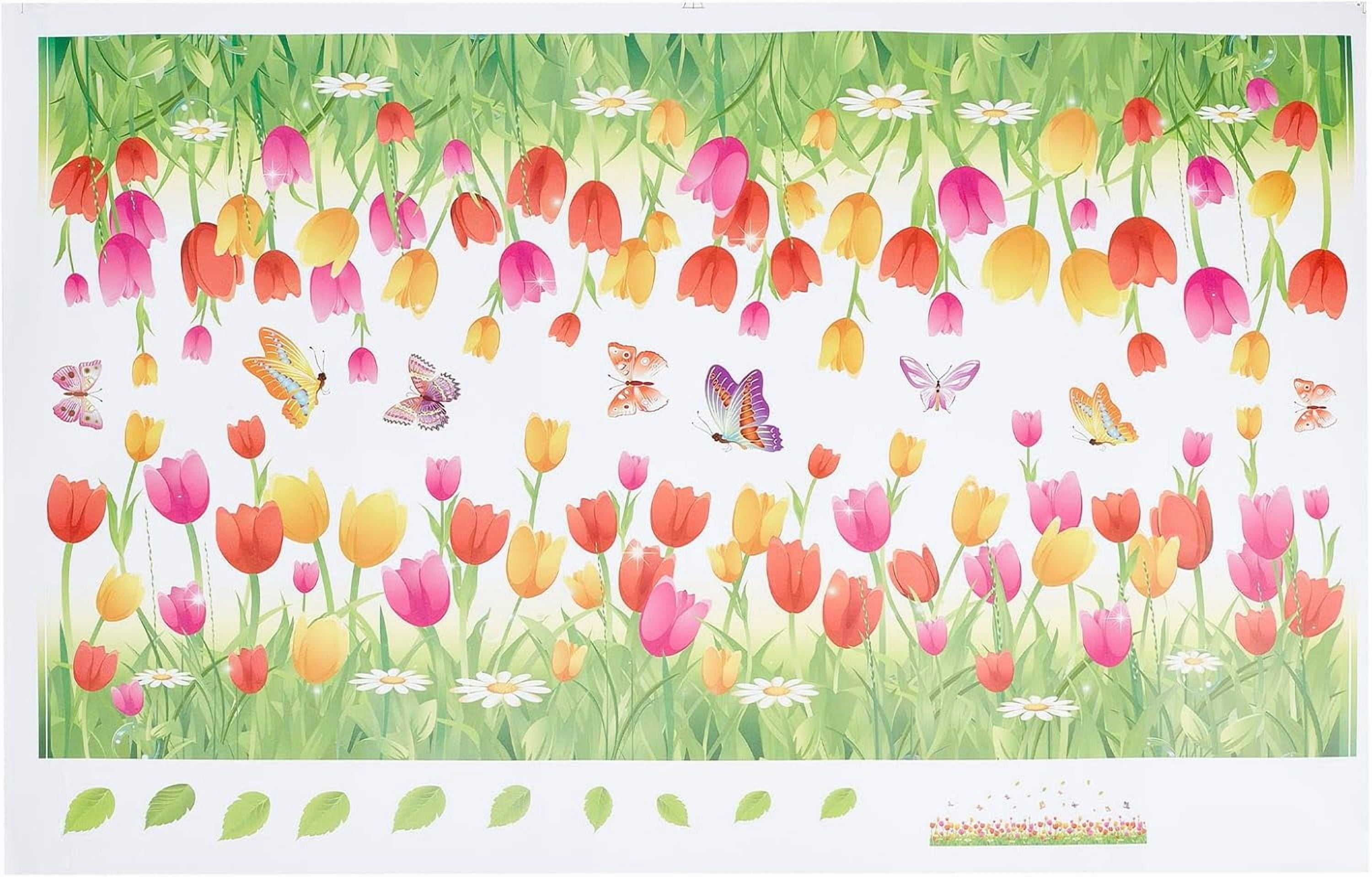 Spring Summer Colorful Tulip Wall Decals Vinyl Peel and Stick Grass ...