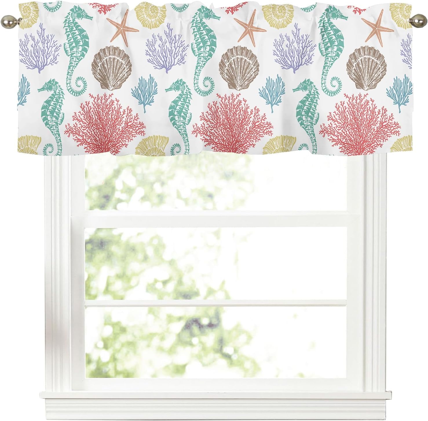 Spring Summer Coral Starfish Kitchen Curtains Valances for Windows ...