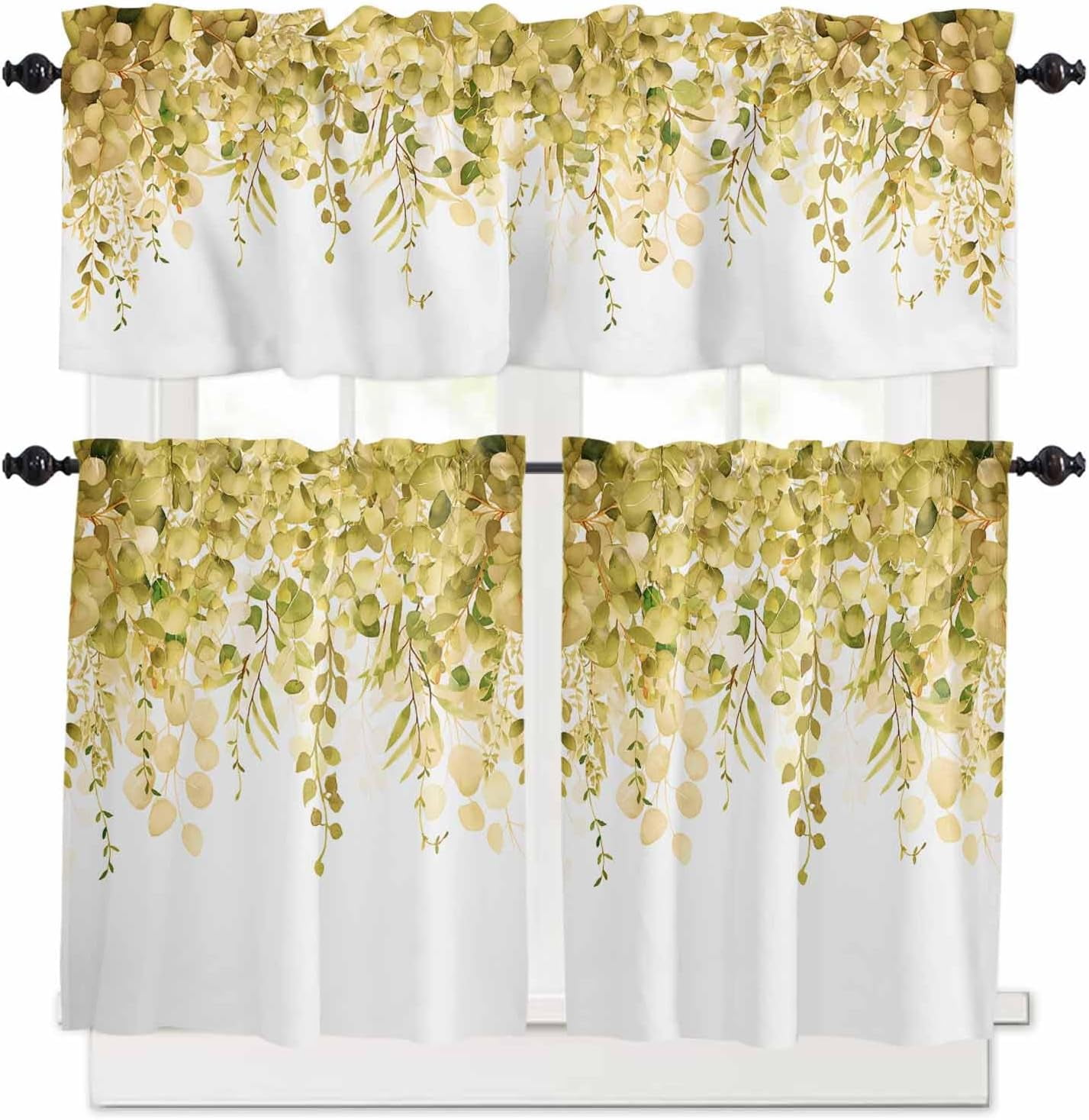 Spring Summer Curtain Valance and Tier Curtain Set 3PCS Rod Pocket ...