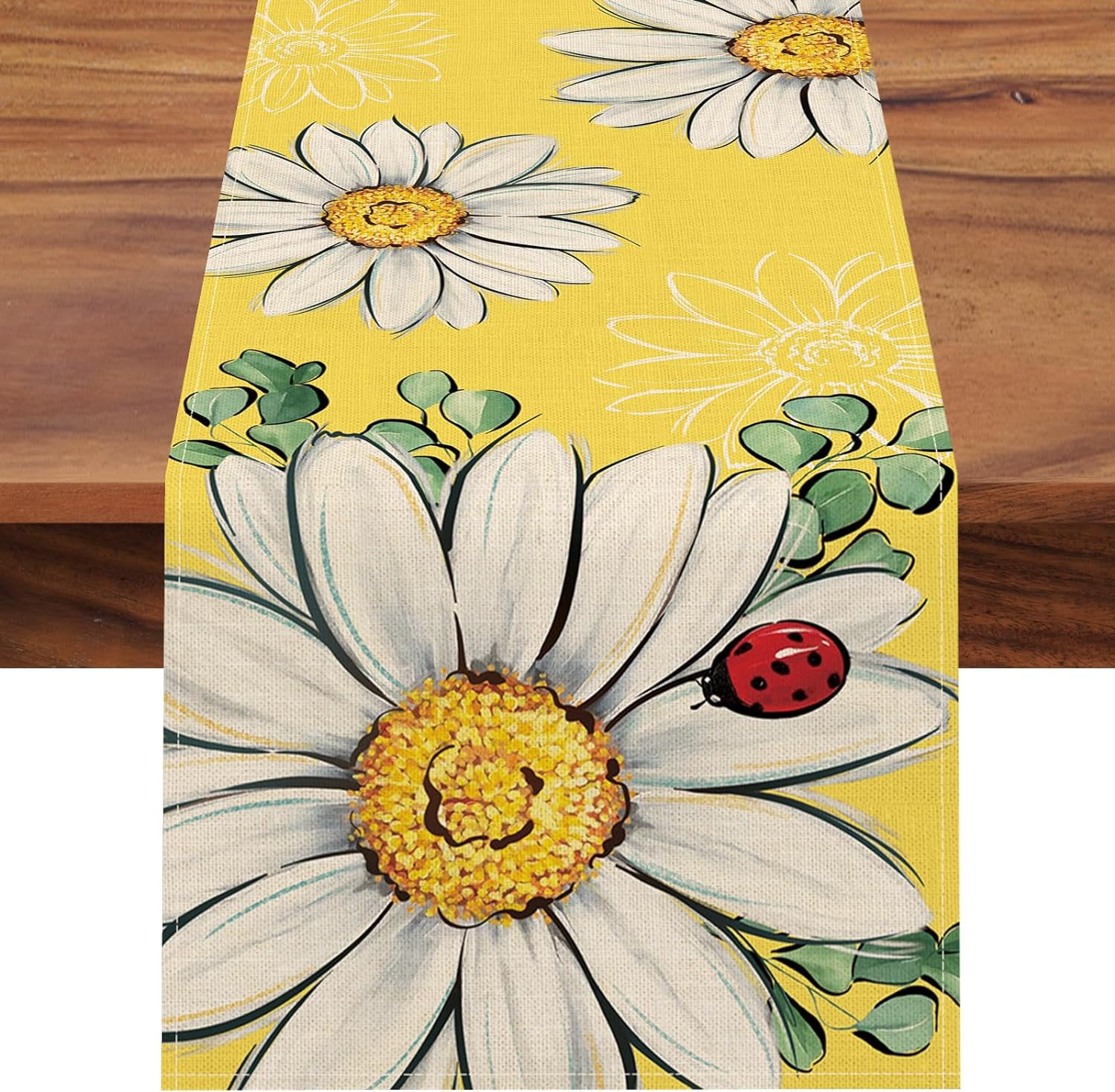 Spring Summer Daisy Flower Pink Linen Table Runner Floral Eucalyptus ...
