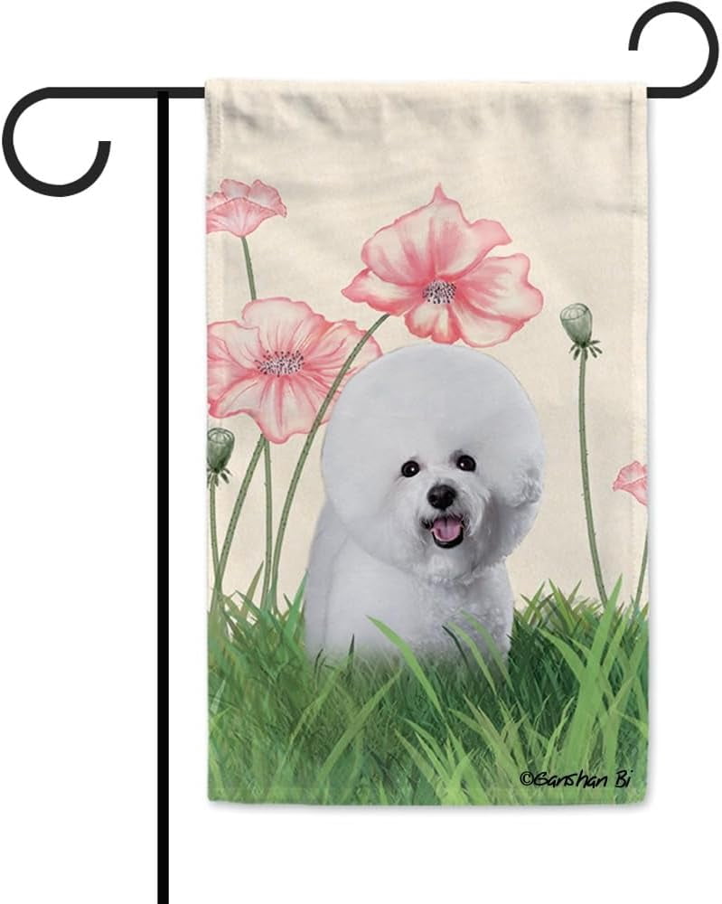 Spring Summer Dog Decorative Garden Flag Bichon Frise Lotus Flowers ...