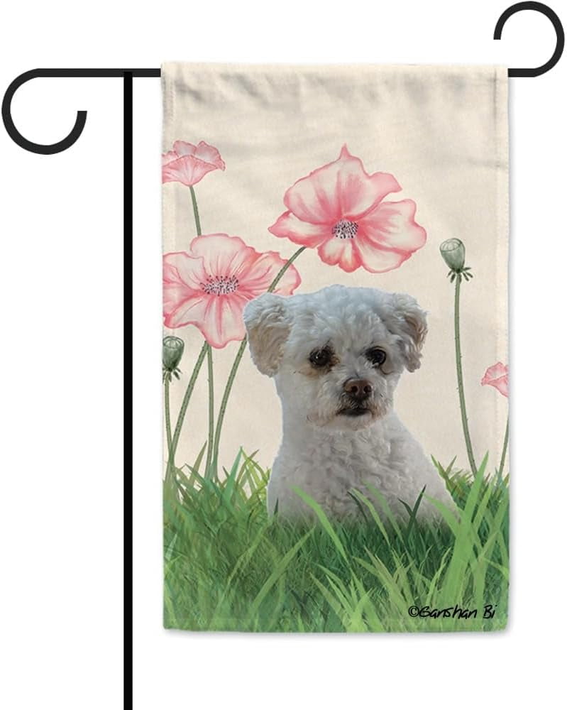 Spring Summer Dog Decorative Garden Flag Maltese Poodle Lotus Flowers ...