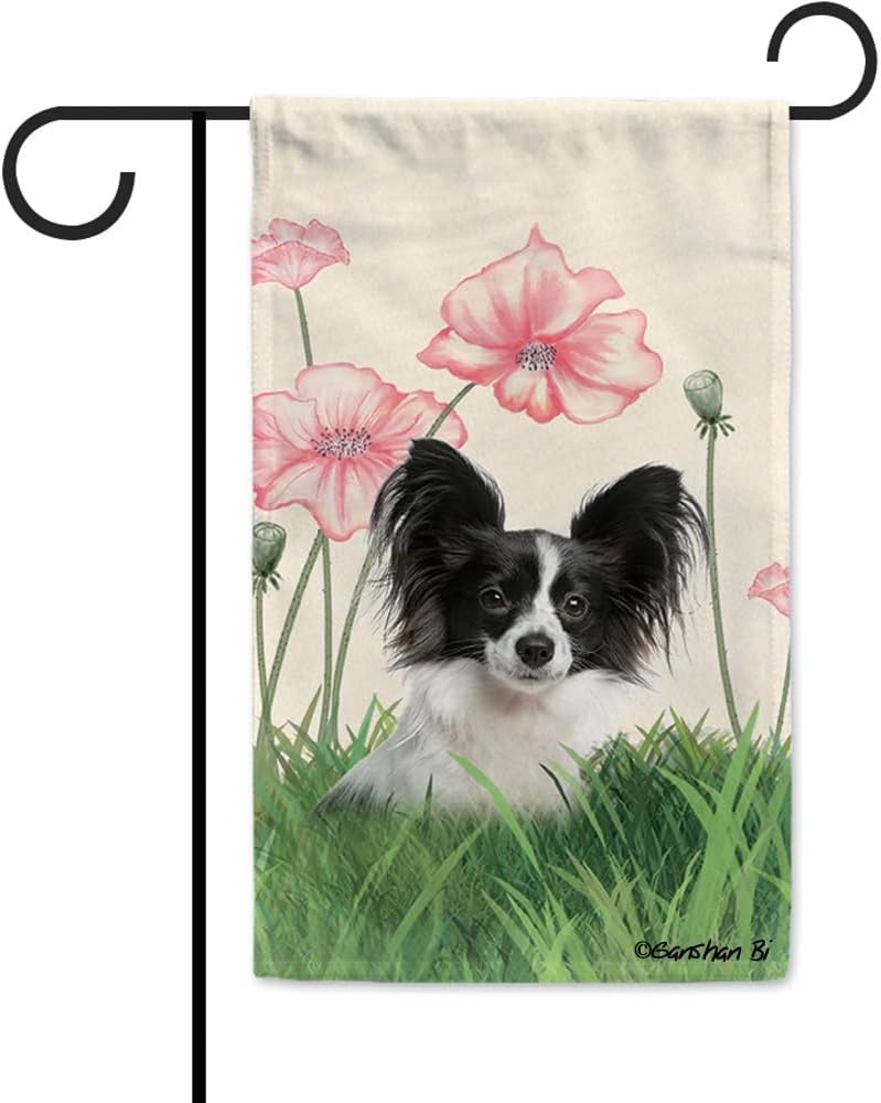 Spring Summer Dog Decorative Garden Flag Papillon Lotus Flowers Outside ...