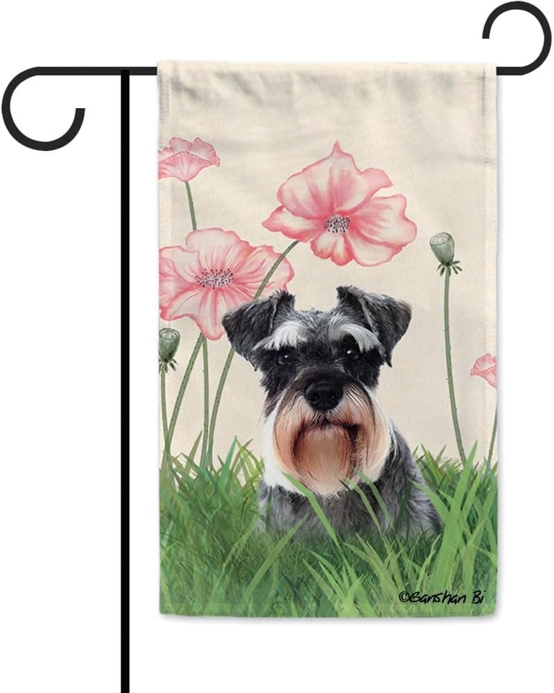 Spring Summer Dog Decorative Garden Flag Schnauzer Lotus Flowers ...