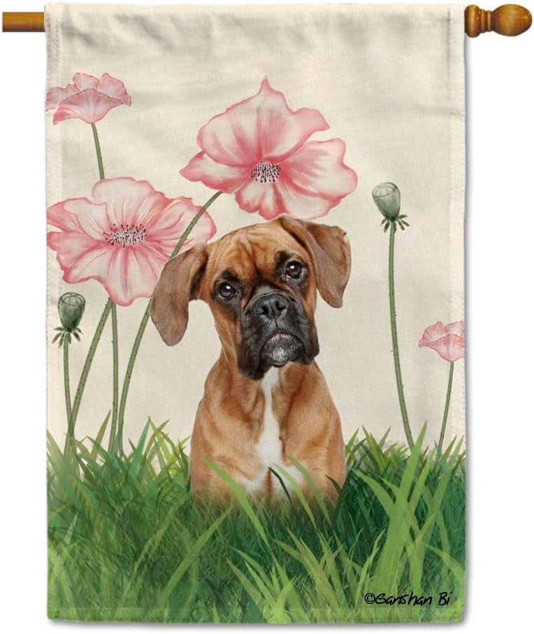 Spring Summer Dog Decorative House Flag Boxer Lotus Flowers Outside ...
