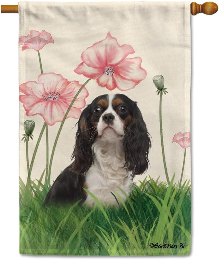 Spring Summer Dog Decorative House Flag Cavalier King Charles Spaniel ...