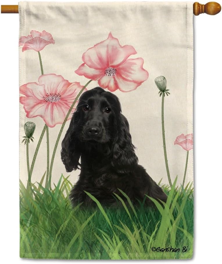 Spring Summer Dog Decorative House Flag Cocker Lotus Flowers Outdoor ...
