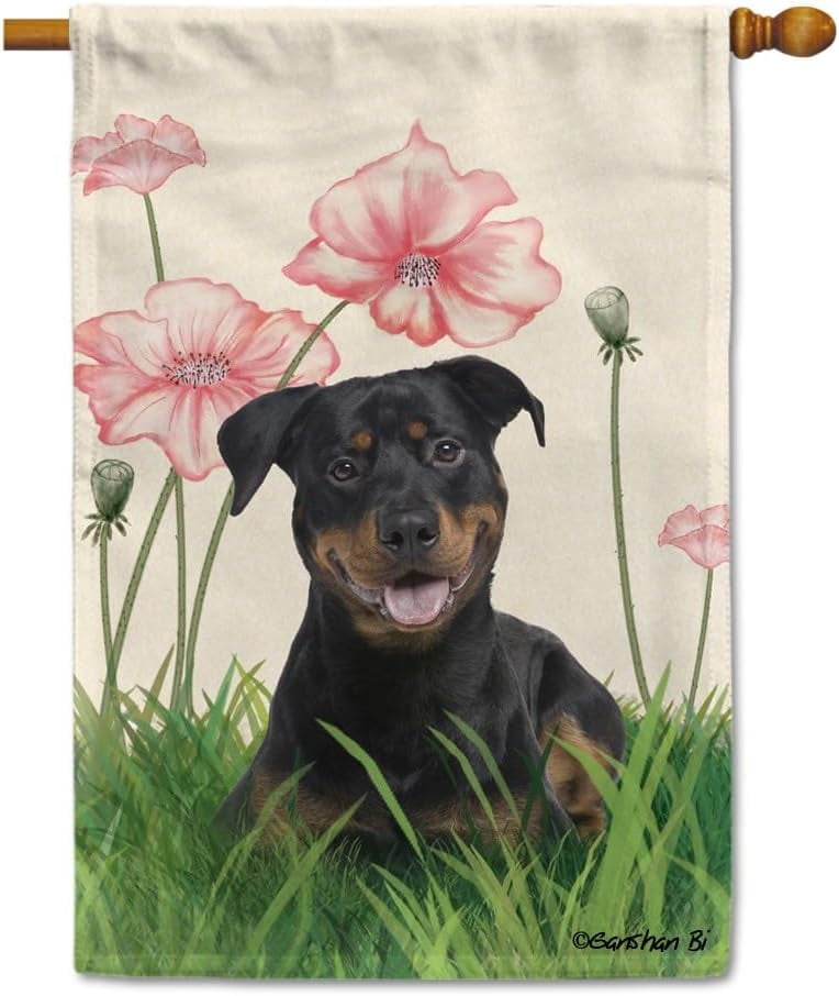 Spring Summer Dog Decorative House Flag Rottweiler Lotus Flowers ...