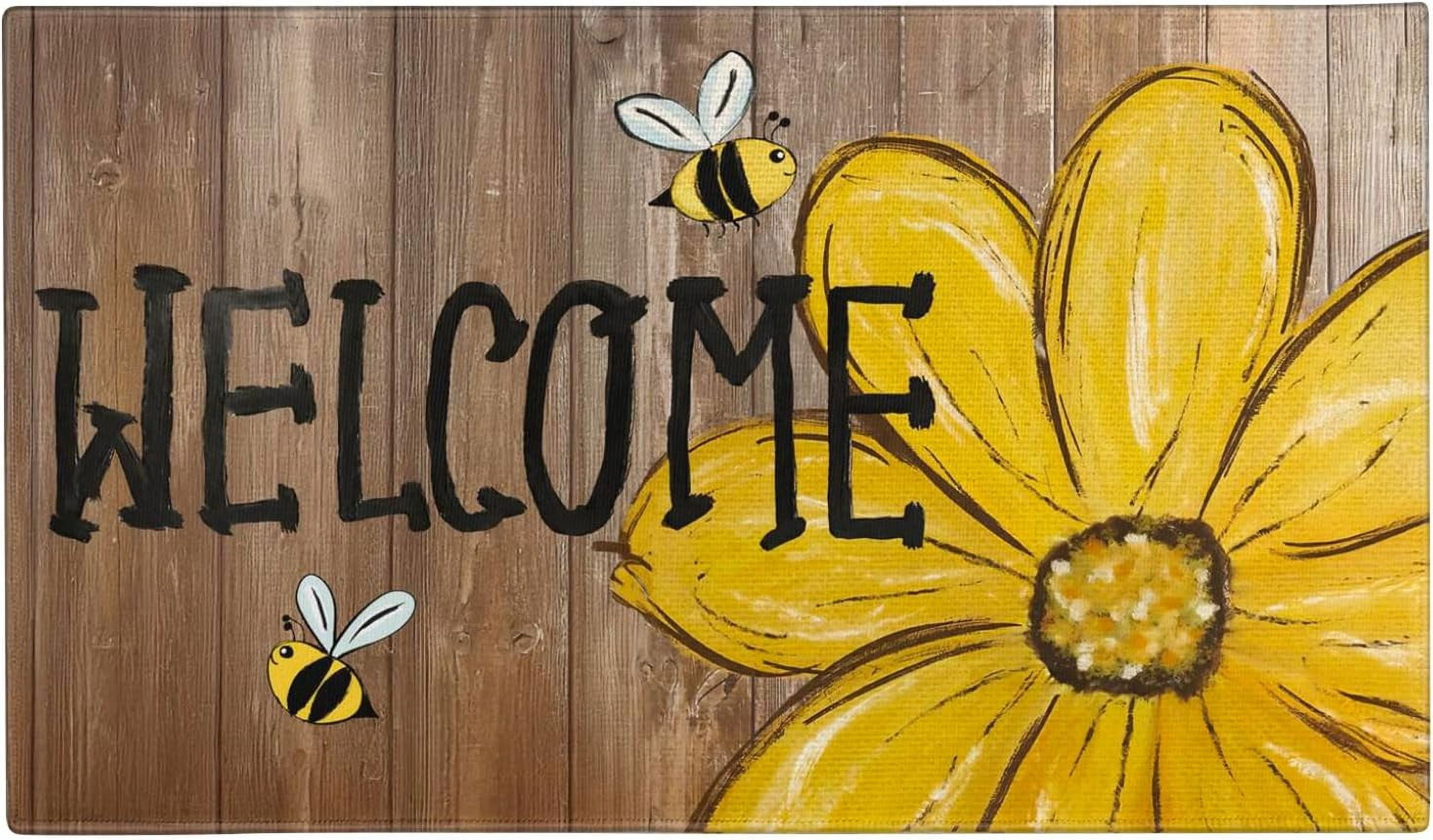 Spring Summer Door Mat,Bee Happy Sunflower Indoor Outdoor Non-Slip ...
