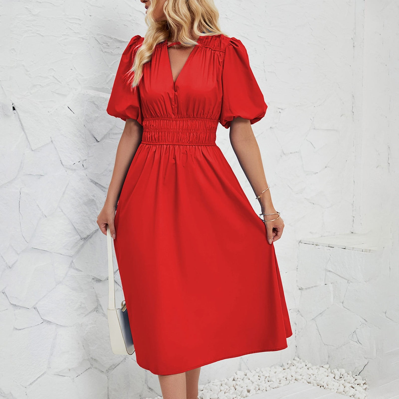 Spring Summer Dress for Women Women's Fashionable Solid Color V-neck ...