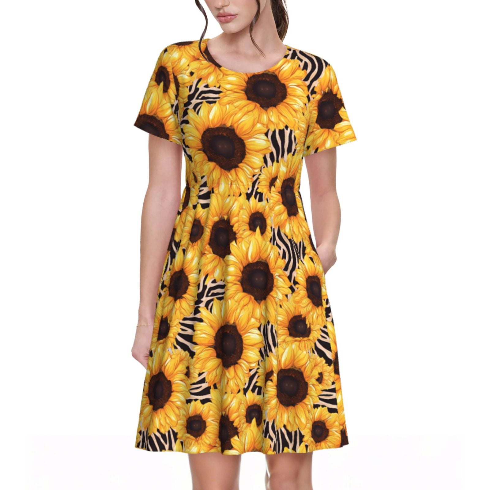 Spring Summer Dresses for Women 2025 - Artistic Zebra Print Sunflower ...