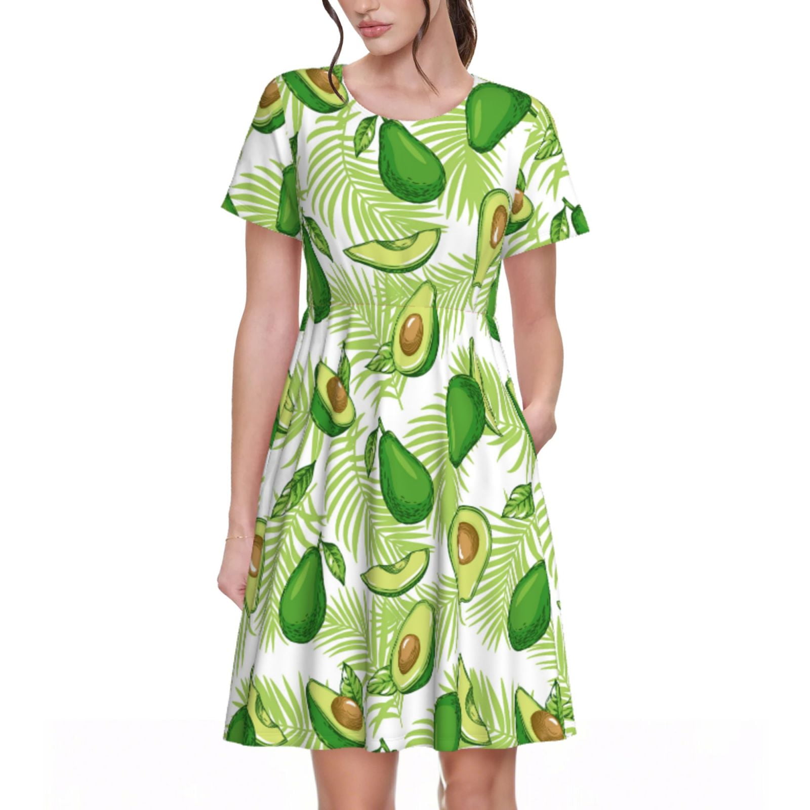 Spring Summer Dresses for Women 2025 - Avocado And Tropical Palm Leaves ...