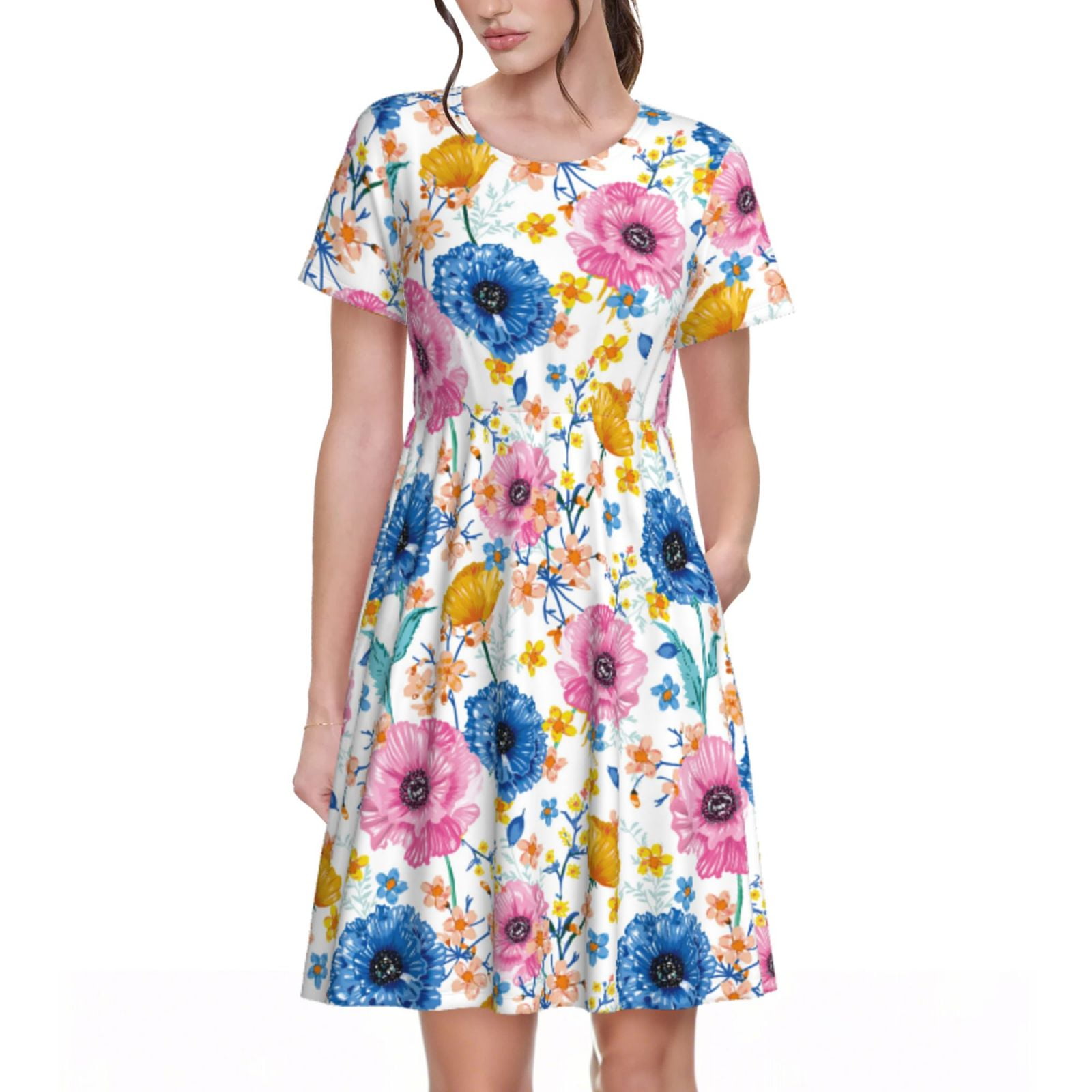 Spring Summer Dresses for Women 2025 - Blue Pink Yellow Rose Flowers ...
