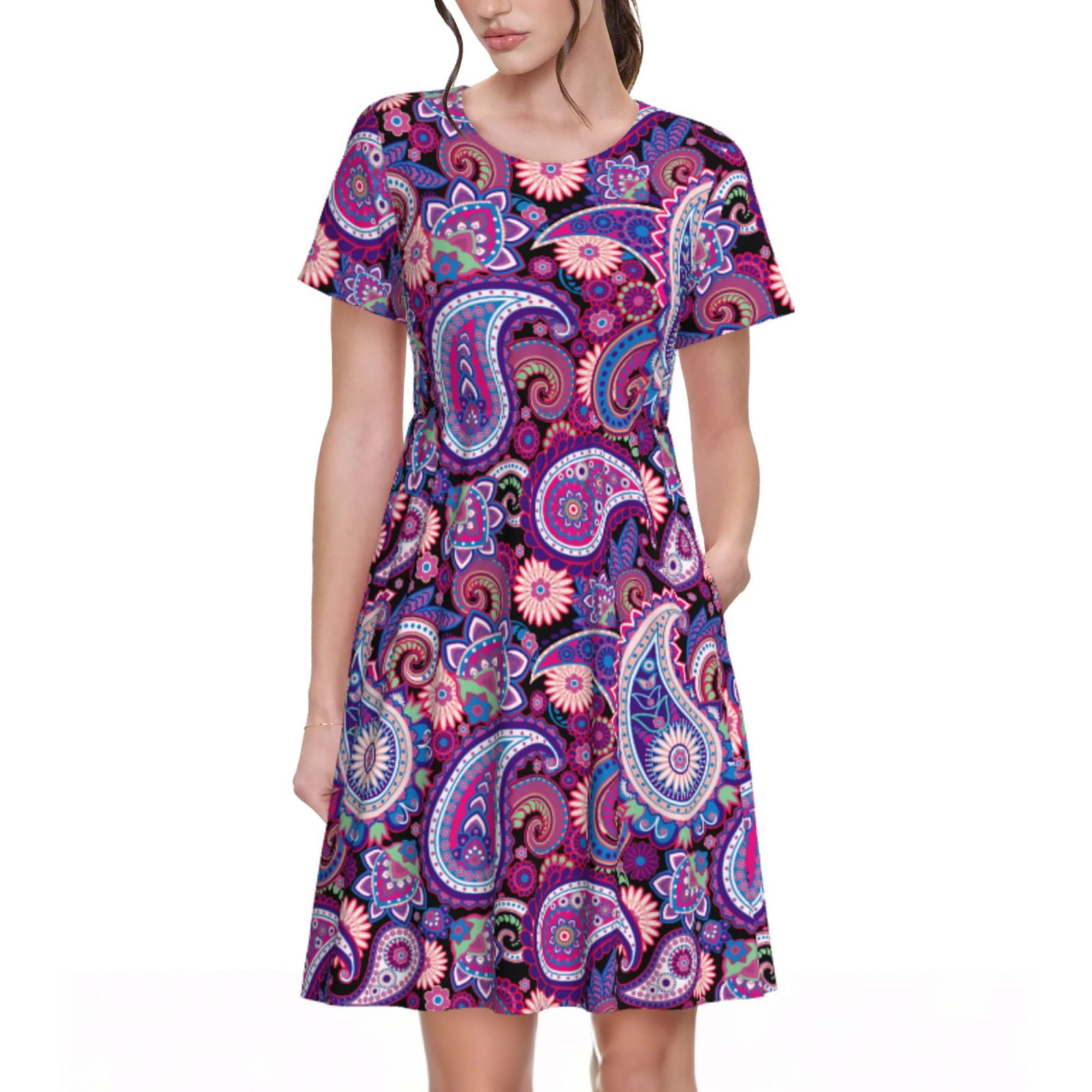 Spring Summer Dresses for Women 2025 - Blue Purple Paisley Beach ...