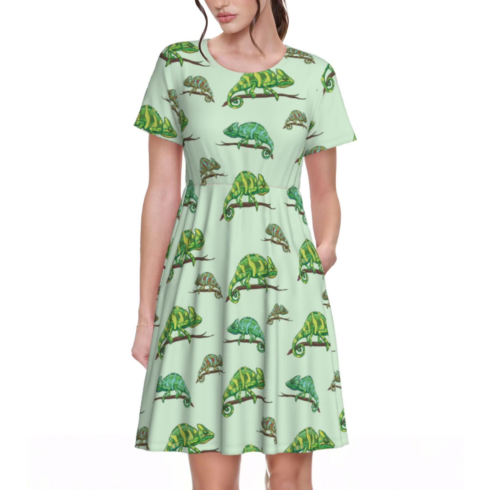 Spring Summer Dresses for Women 2025 - Cartoon Chameleon Cute Lizard ...