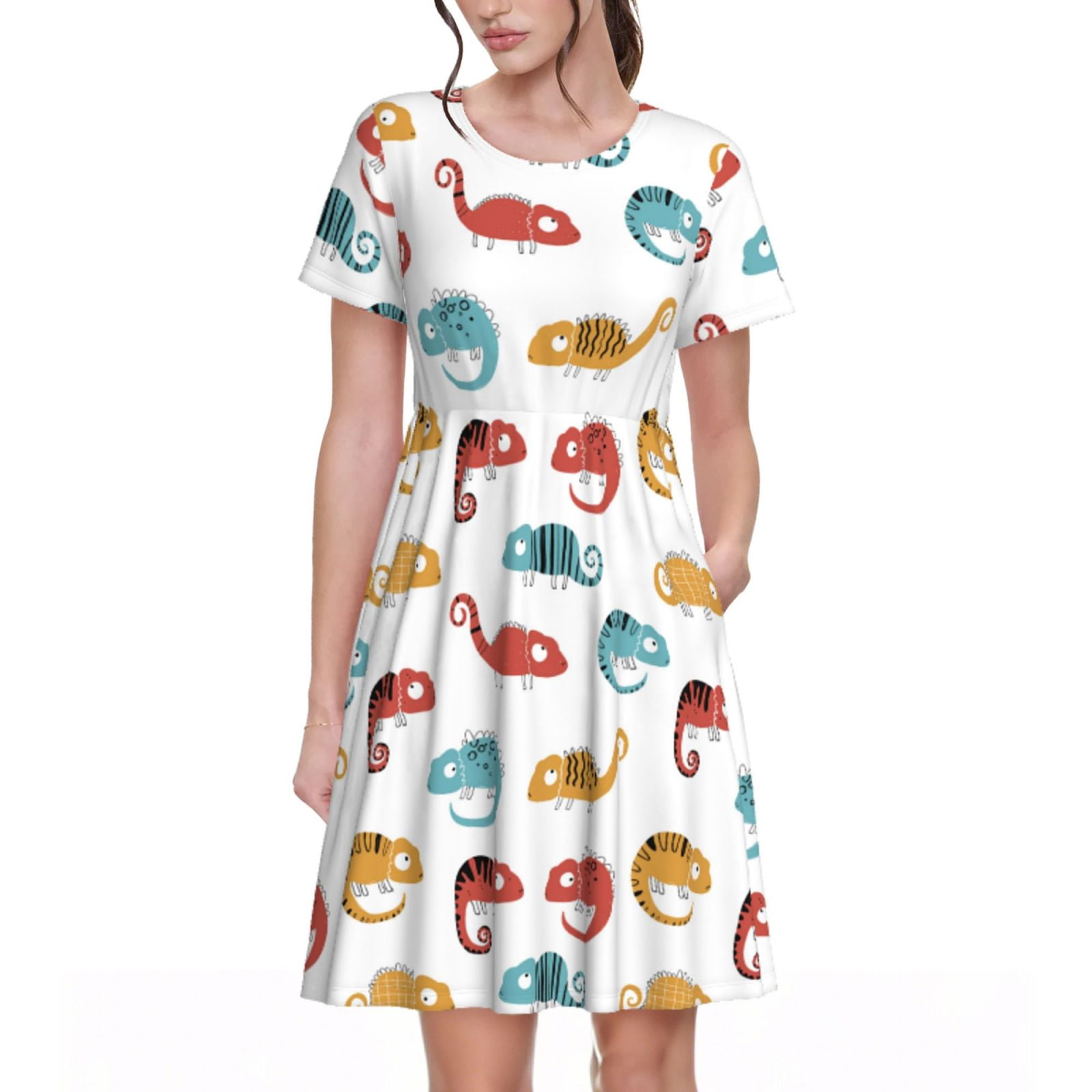 Spring Summer Dresses for Women 2025 - Cartoon Cute Chameleon Lizard_A ...