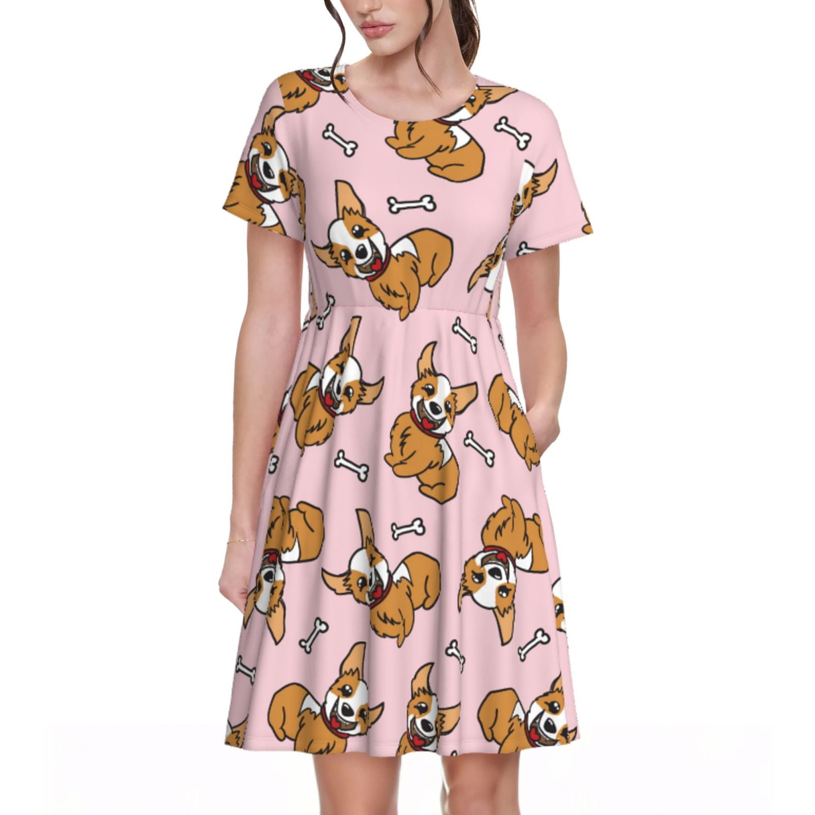 Spring Summer Dresses for Women 2025 - Cartoon Cute Corgi Dog Pink ...
