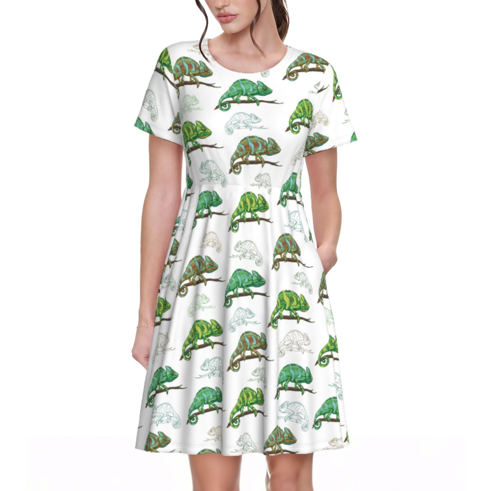 Spring Summer Dresses for Women 2025 - Cartoon Cute Lizard Chameleon ...